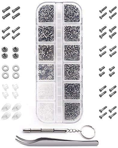 Eyeglasses Repair Kit, 1100Pcs Tiny Screws and 5 Pairs Nose Pads ...