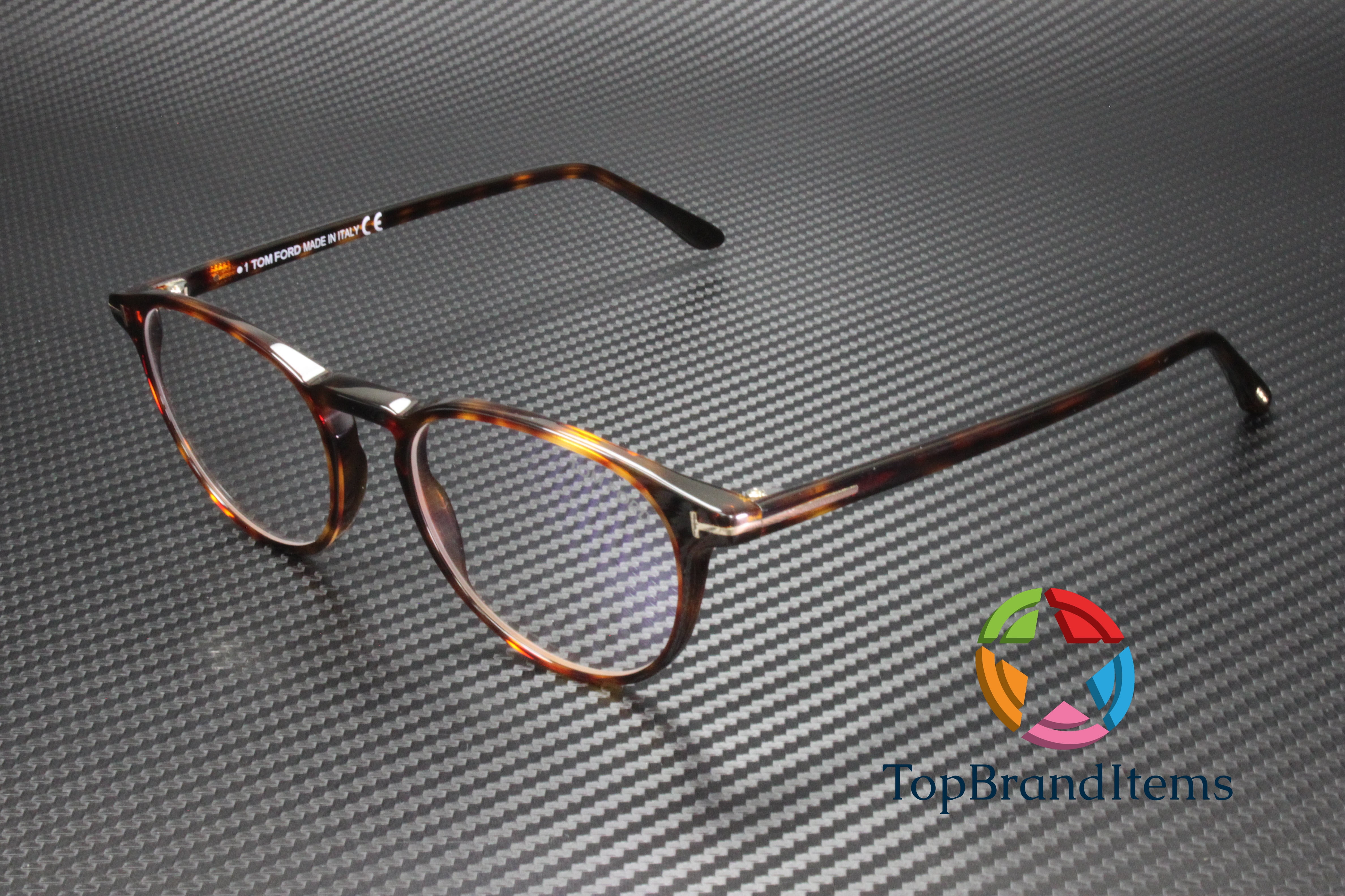 Eyeglasses Tom Ford FT 5803 -B 054 Shiny Auburn Havana, "t" Logo / Blue ...