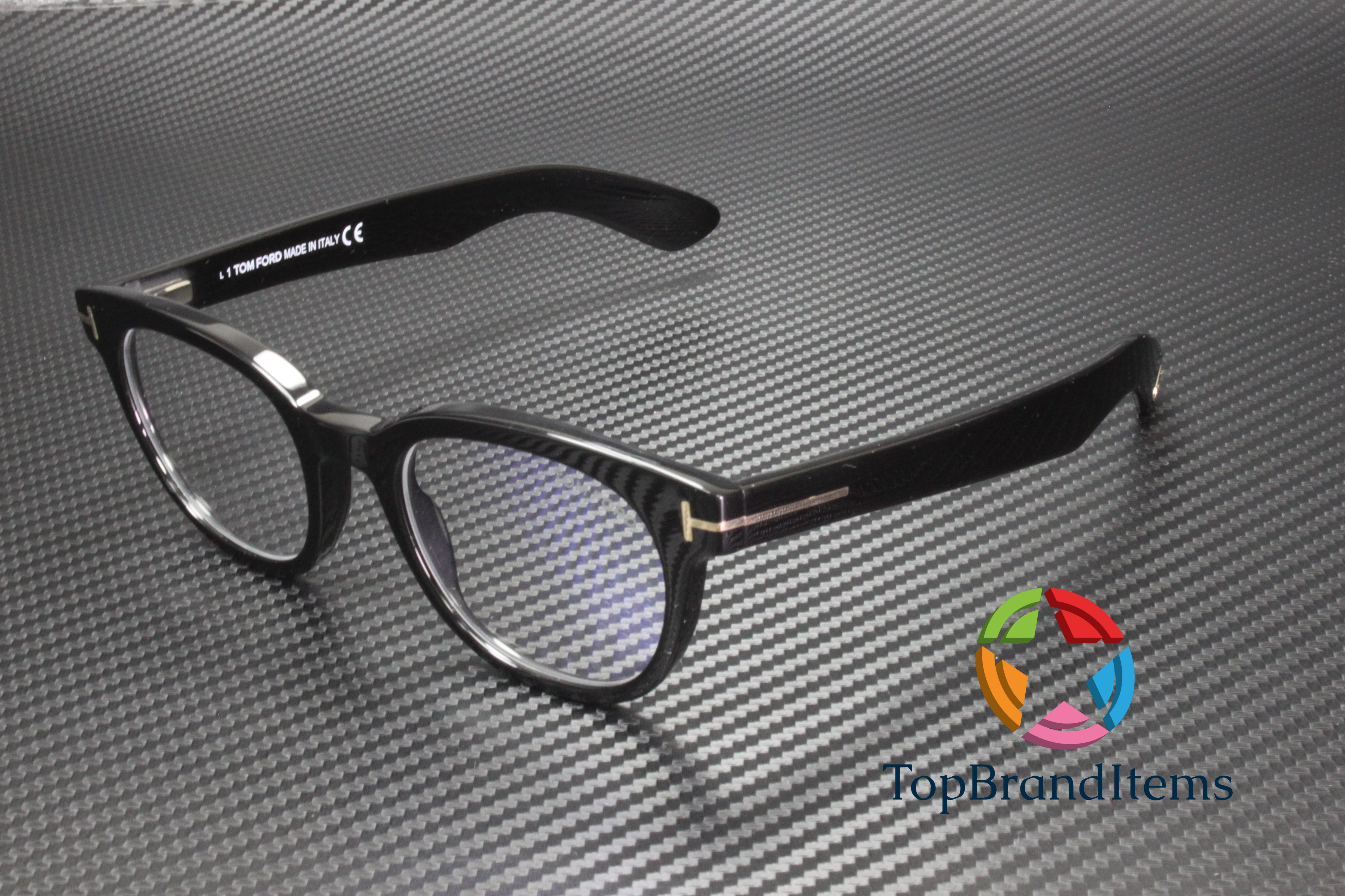 Eyeglasses Tom Ford FT 5807 -B 001 Shiny Black, "t" Logo / Blue Block ...