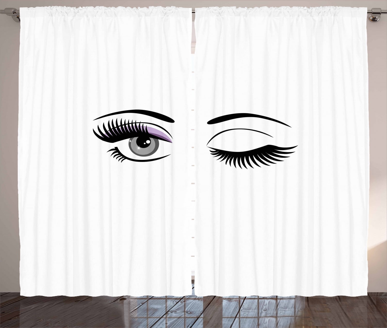 Ambesonne Eyelash Curtains 2 Panel Set, Flirting Winking Woman, 108" x ...