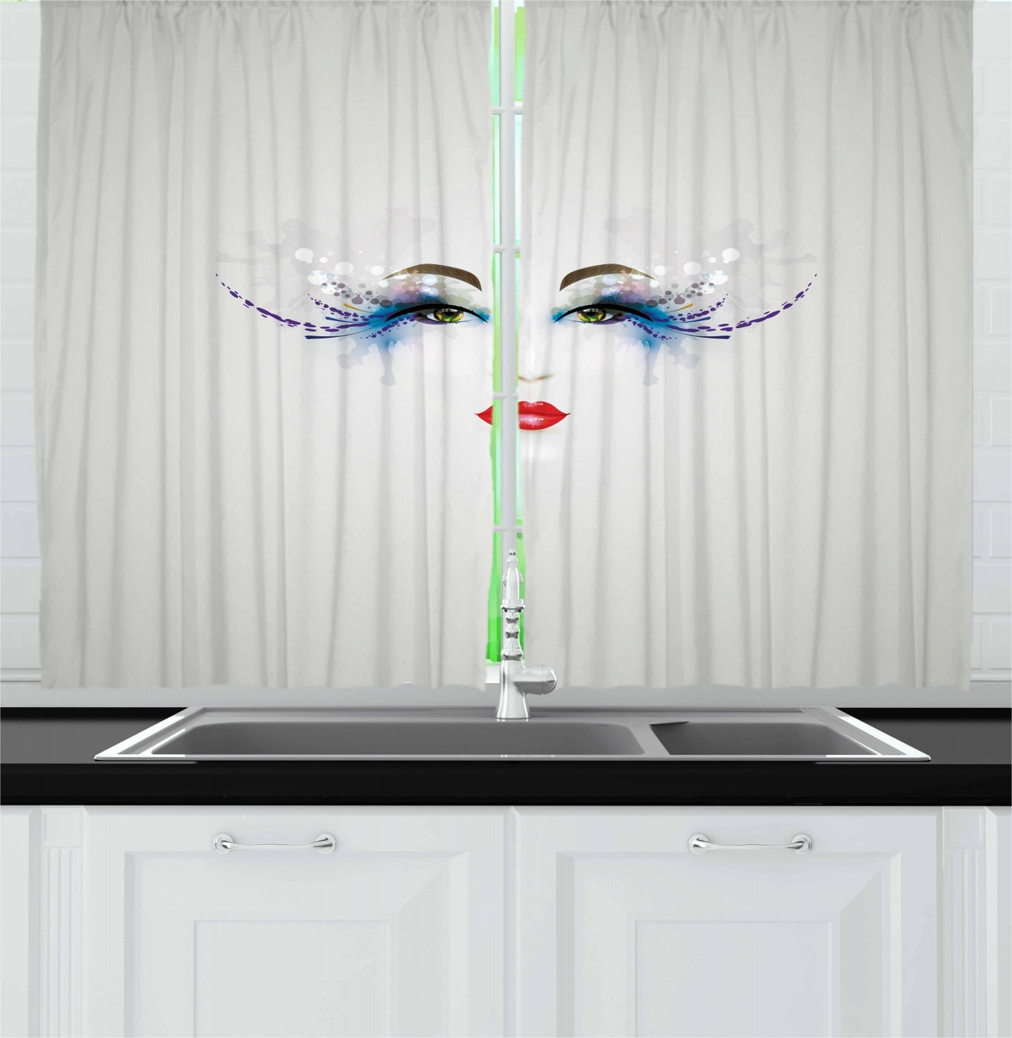 Eyelash Curtains 2 Panels Set, Young Woman Face with Fantastic Makeup ...