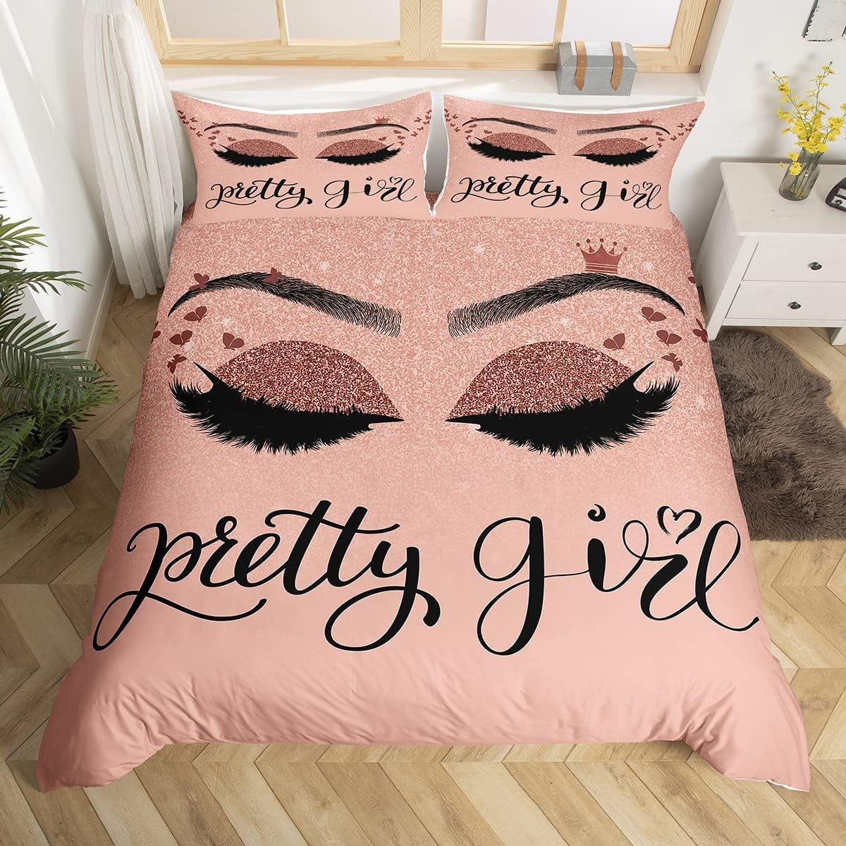Eyelash Duvet Cover for Girs Women,Girly Luxury Bling Bedding Set Twin ...