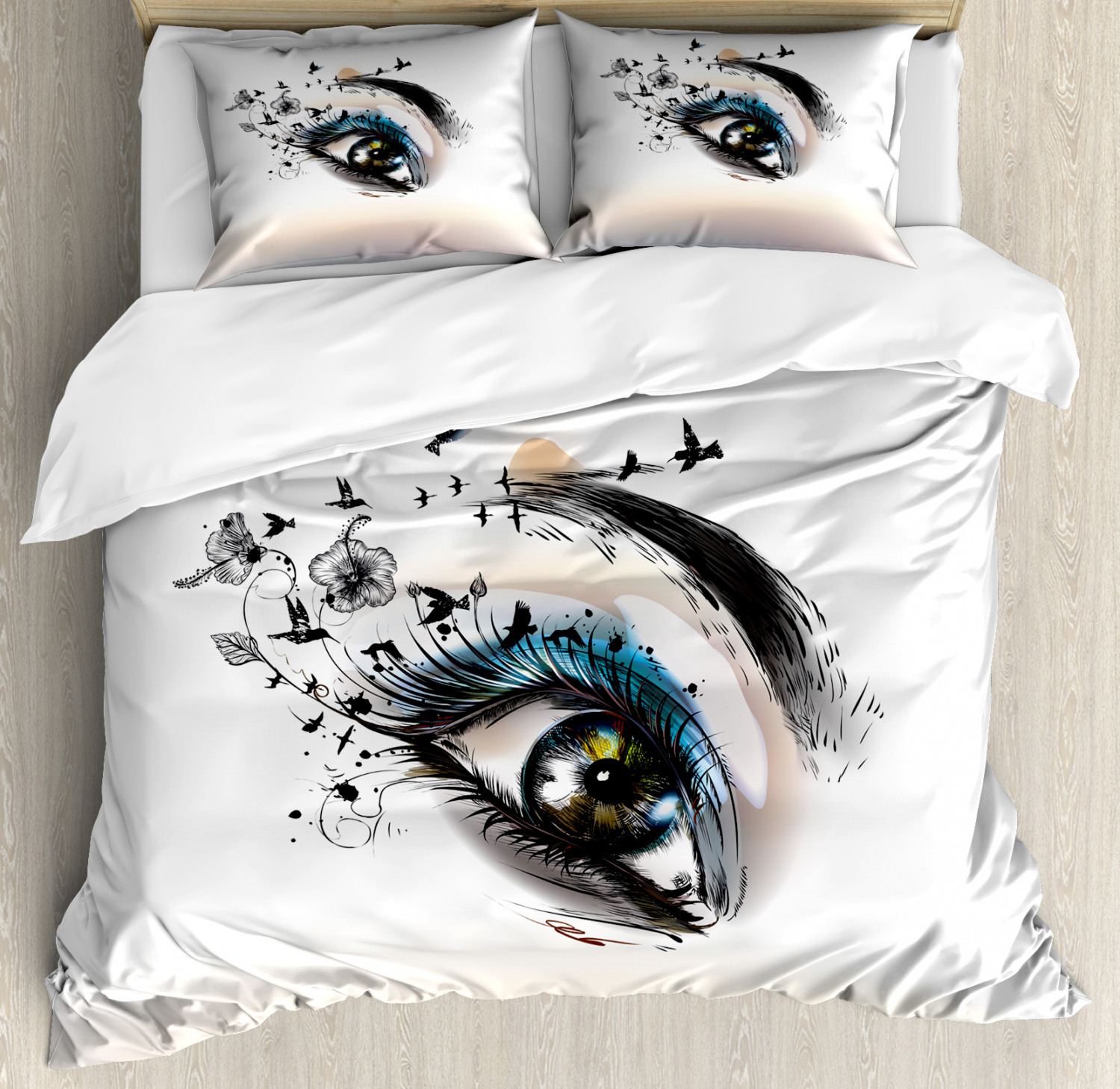 Eyelash Duvet Cover Set Queen Size, Art Fashion Illustration with Hand ...