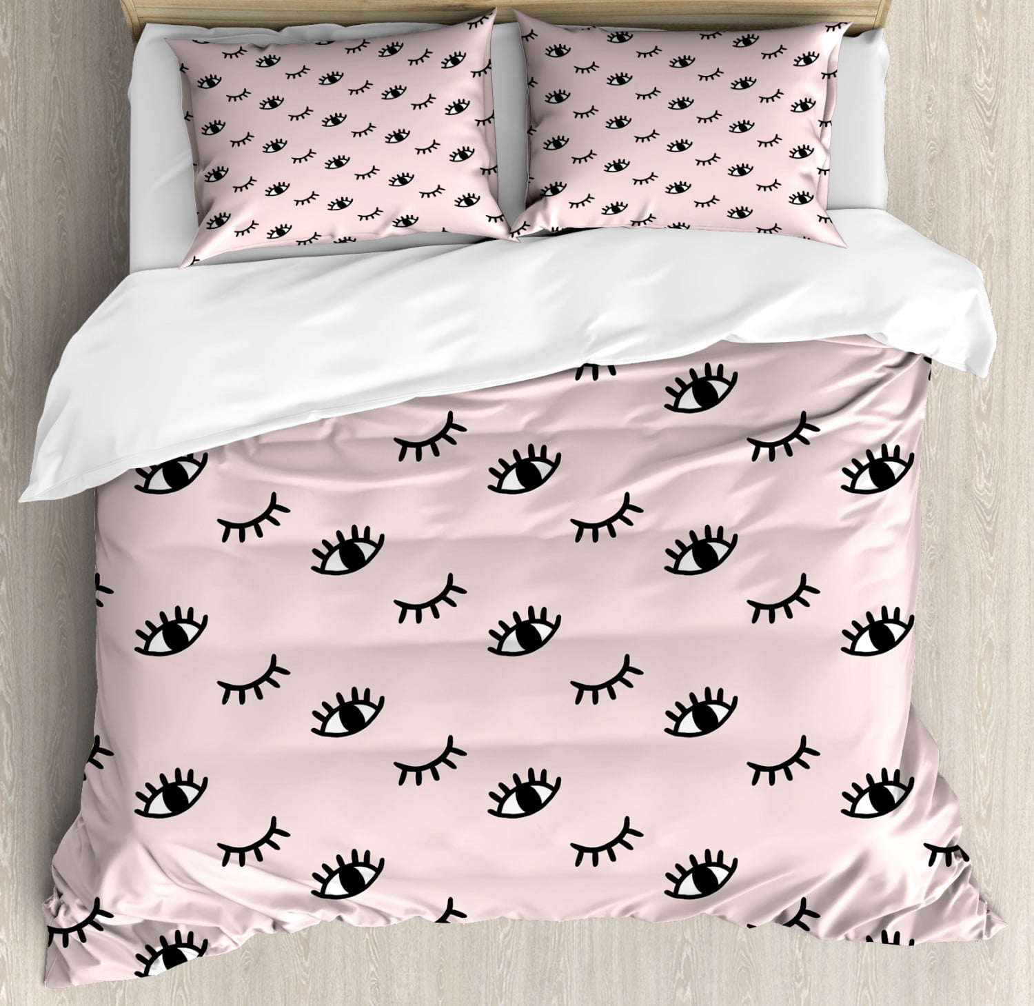 Eyelash Duvet Cover Set Queen Size, Doodle Style Open and Closed Eyes ...