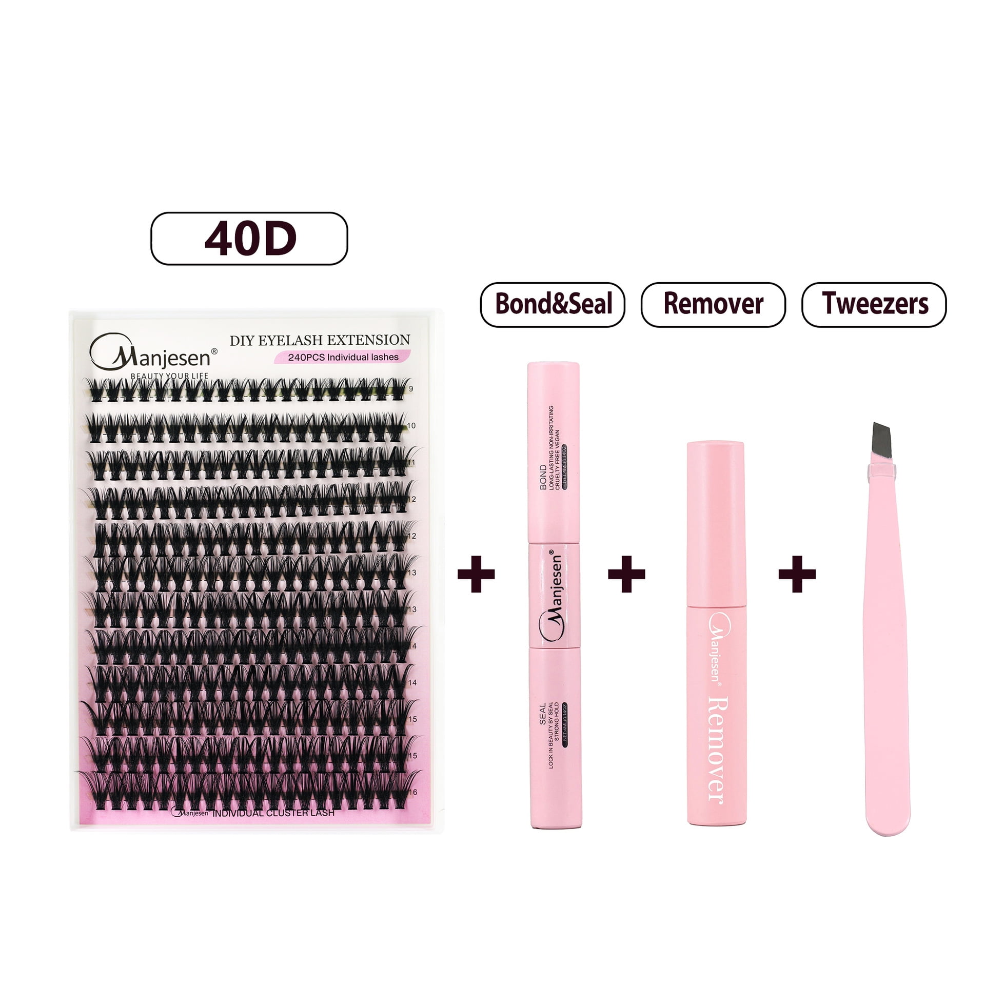 Eyelash Extension Kit 240pcs,Lash Clusters D Curl,DIY Lash Extension Kit 9-16mm Mix 40D ...