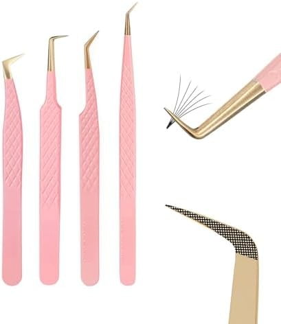 Eyelash Extension Tweezers,4Pcs Fiber Tip Lash Tweezers for Volume ...