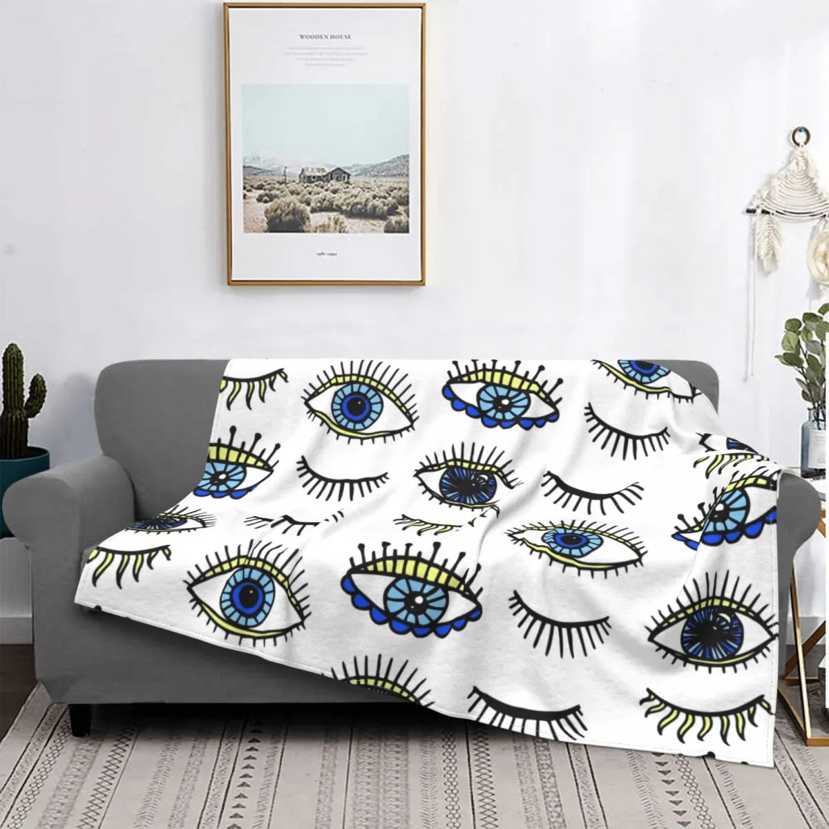 Eyelash Knitted Blankets Cartoon Beauty Glam Closed Eyes Flannel Throw ...