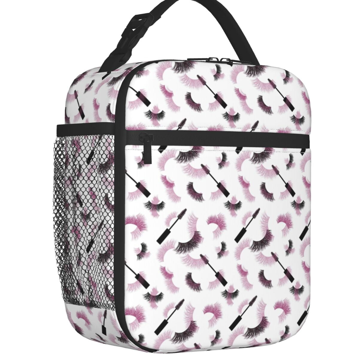 Eyelash Lashes Thermal Insulated Lunch Bag Pink Glitter Lips Mascara ...