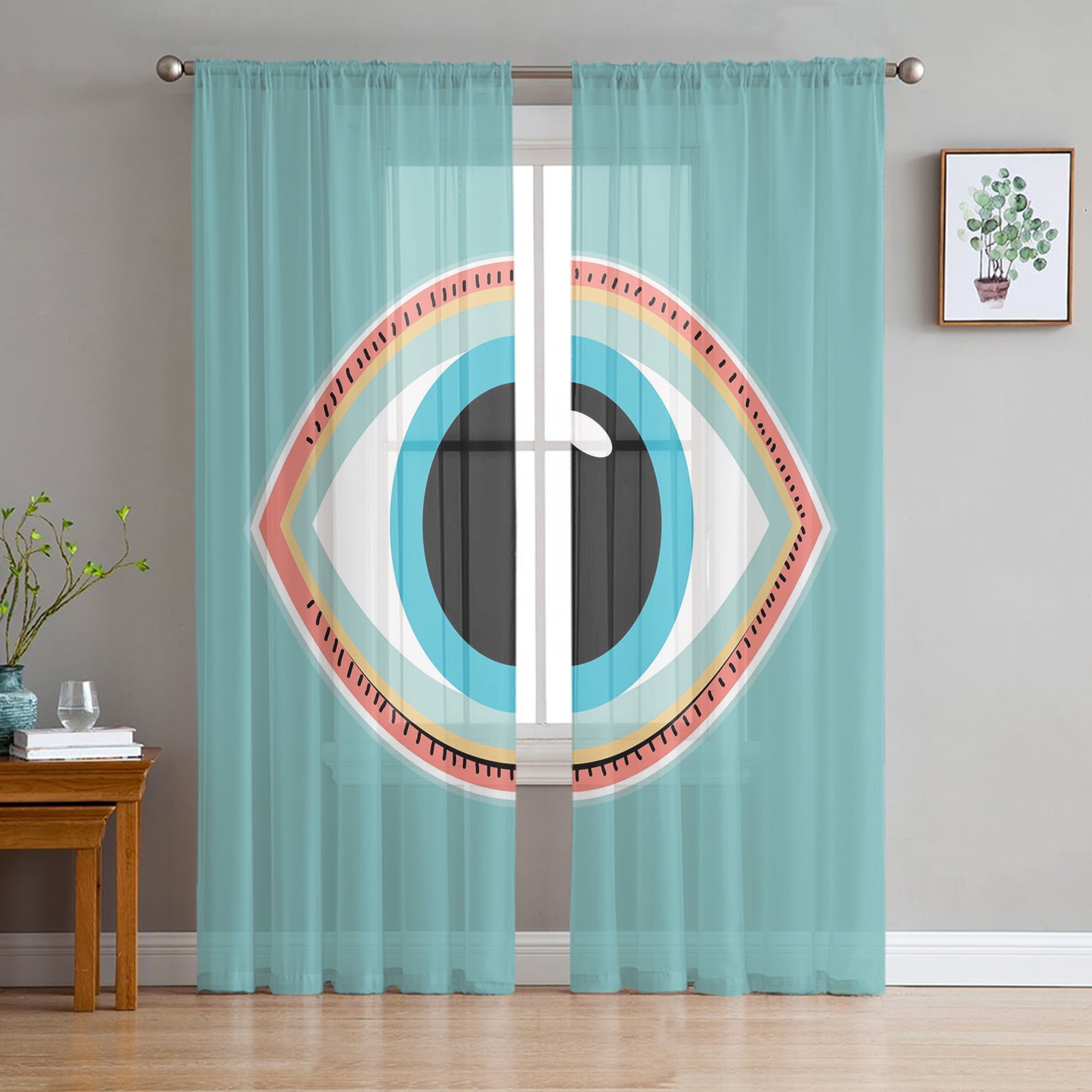 Eyelash Pink Cartoon Eye Sheer Curtains for Living Room ration Window ...