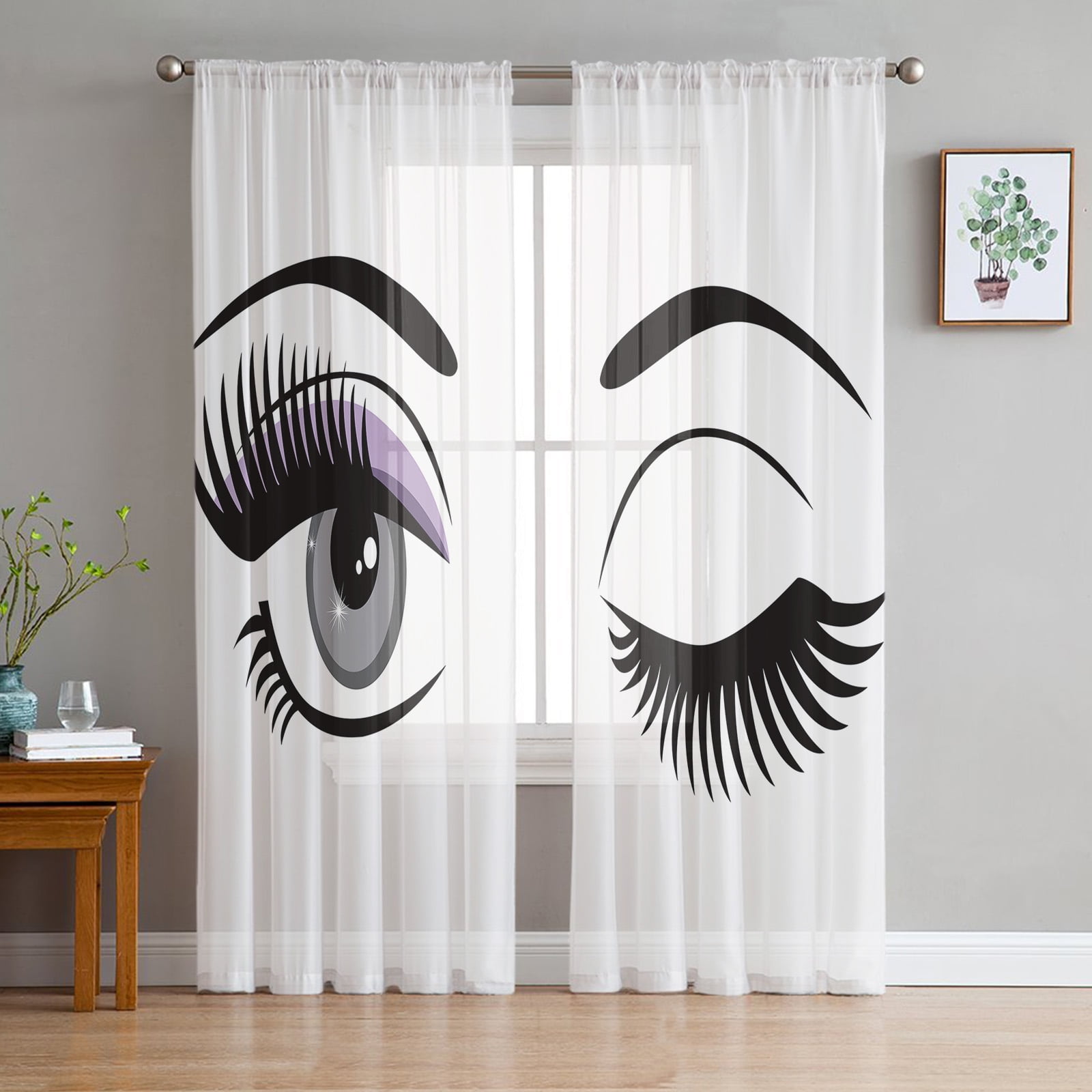 Eyelash Pink Cartoon Eye Tulle Curtains For Living Room Bedroom ...