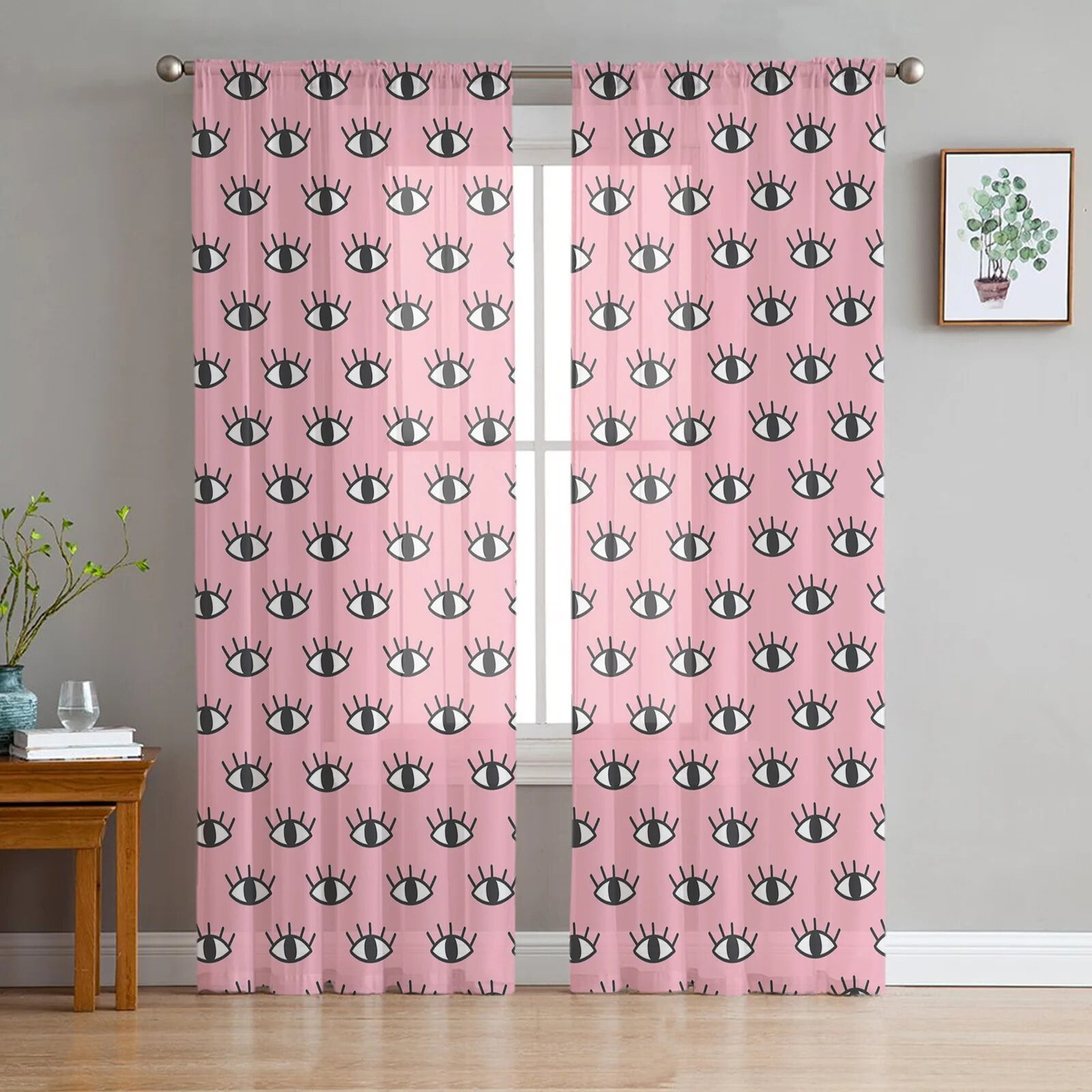 Eyelash Pink Cartoon Eye Tulle Curtains For Living Room Bedroom ...