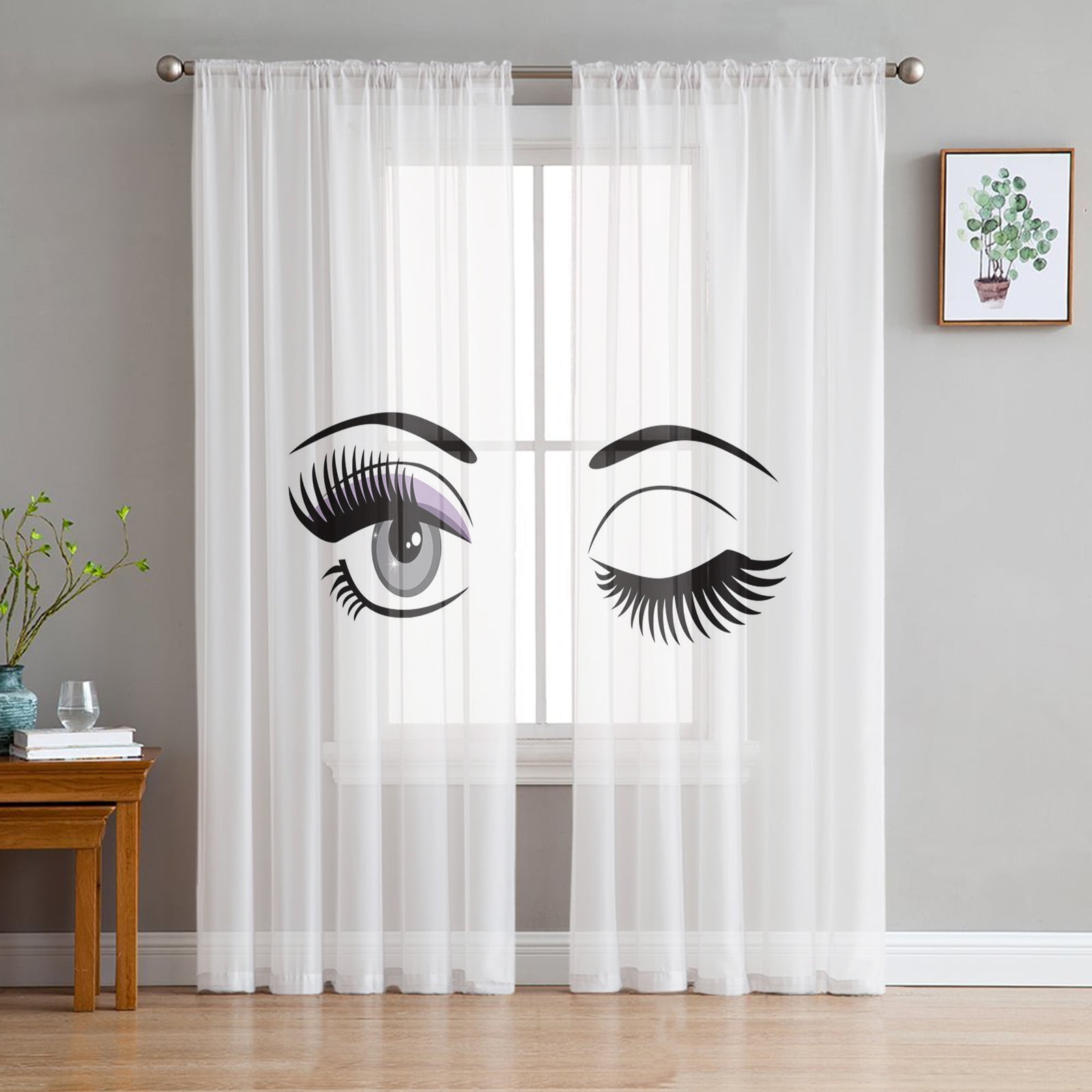 Eyelash Pink Cartoon Eye Tulle Curtains For Living Room Bedroom ...