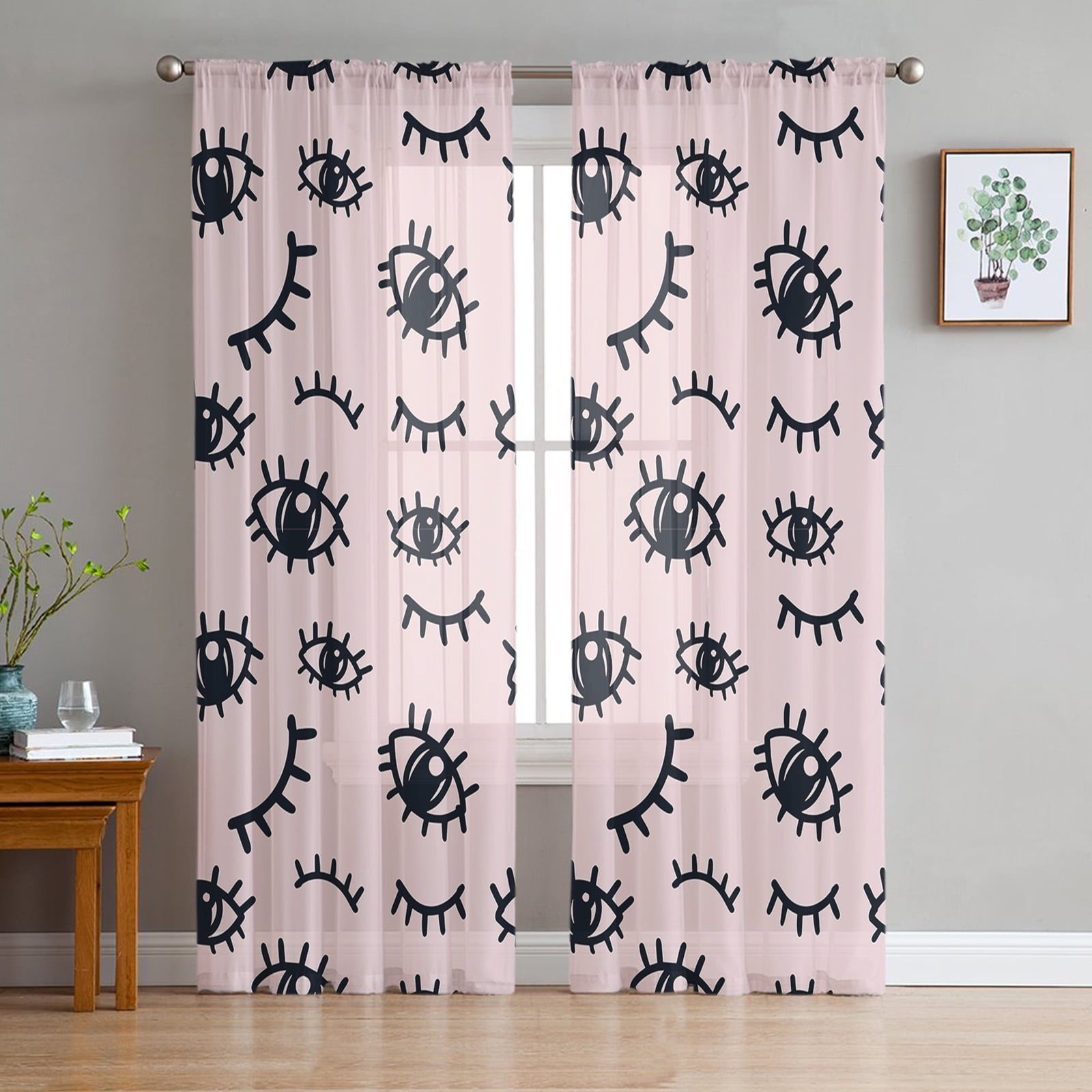 Eyelash Pink Cartoon Eye Tulle Curtains For Living Room Bedroom ...