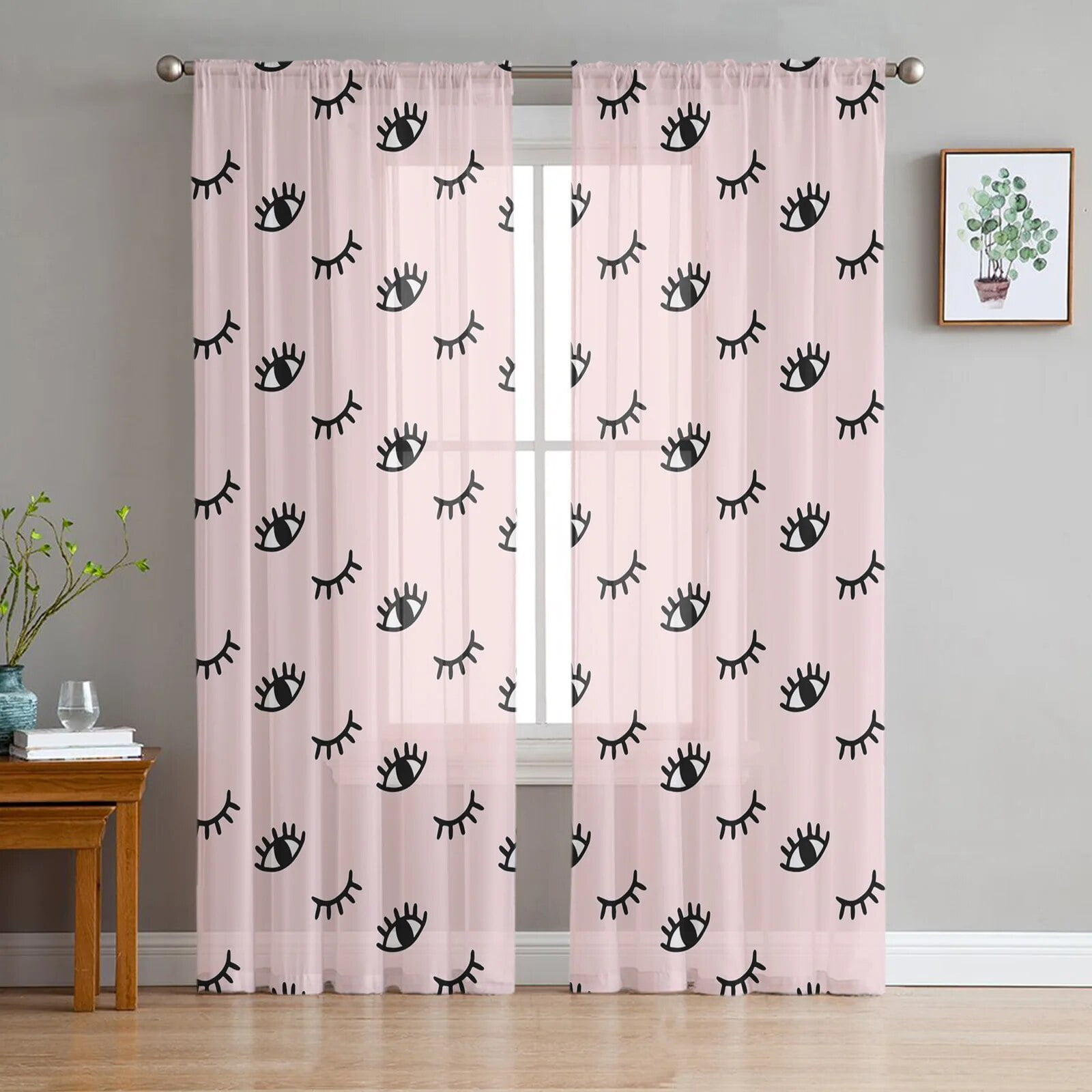 Eyelash Pink Cartoon Eye Tulle Curtains For Living Room Bedroom ...
