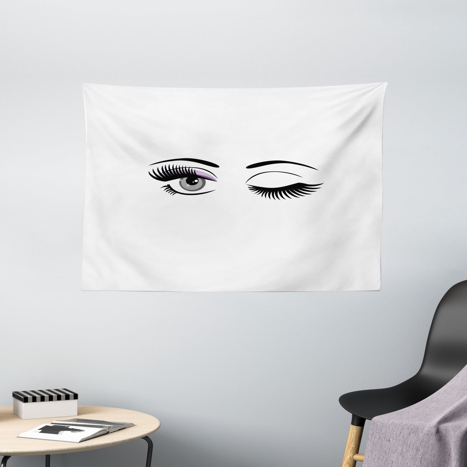 Eyelash Tapestry, Cartoon Style Dramatic Woman Eyes with Long Lashes ...