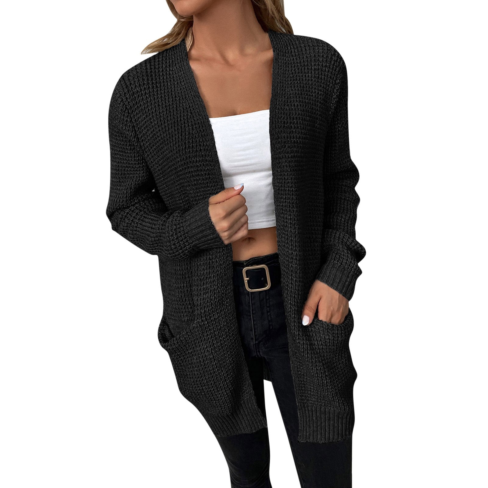 Cardigan for Women Women's Sweater Solid Pocket Knit Sweater Cardigan ...