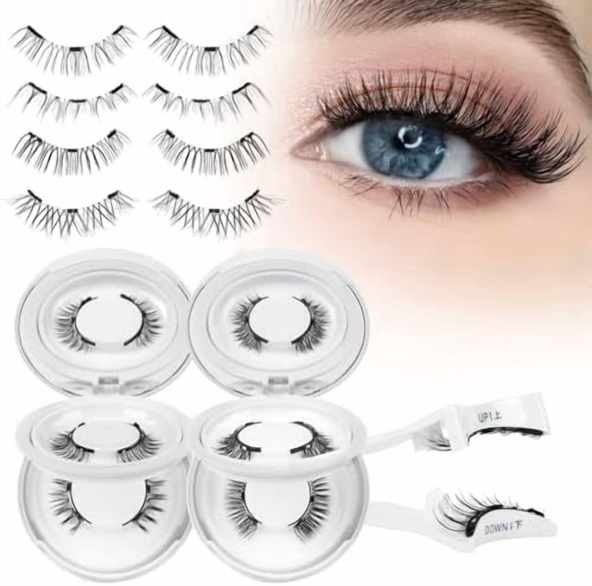 -Eyelashes with Applicator 4 Pairs -Lashes Look Wispy Lashes Easy to ...