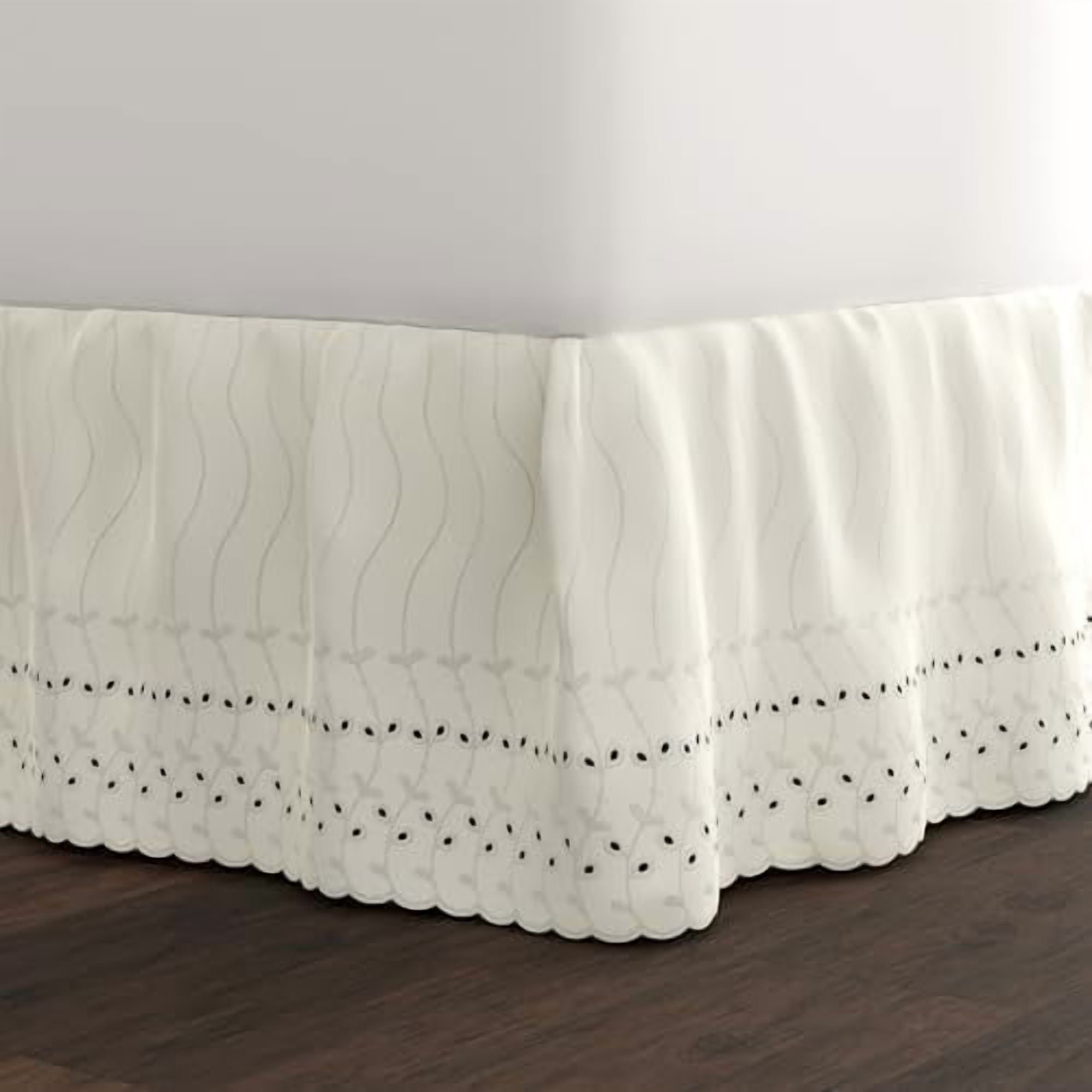 Eyelet Bed Skirt, Ruffled Design, 14 Inch Drop, Embroidered Scalloped ...