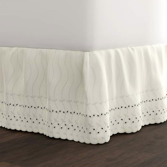 Eyelet Bed Skirt, Ruffled Design, 14 Inch Drop, Embroidered Scalloped ...