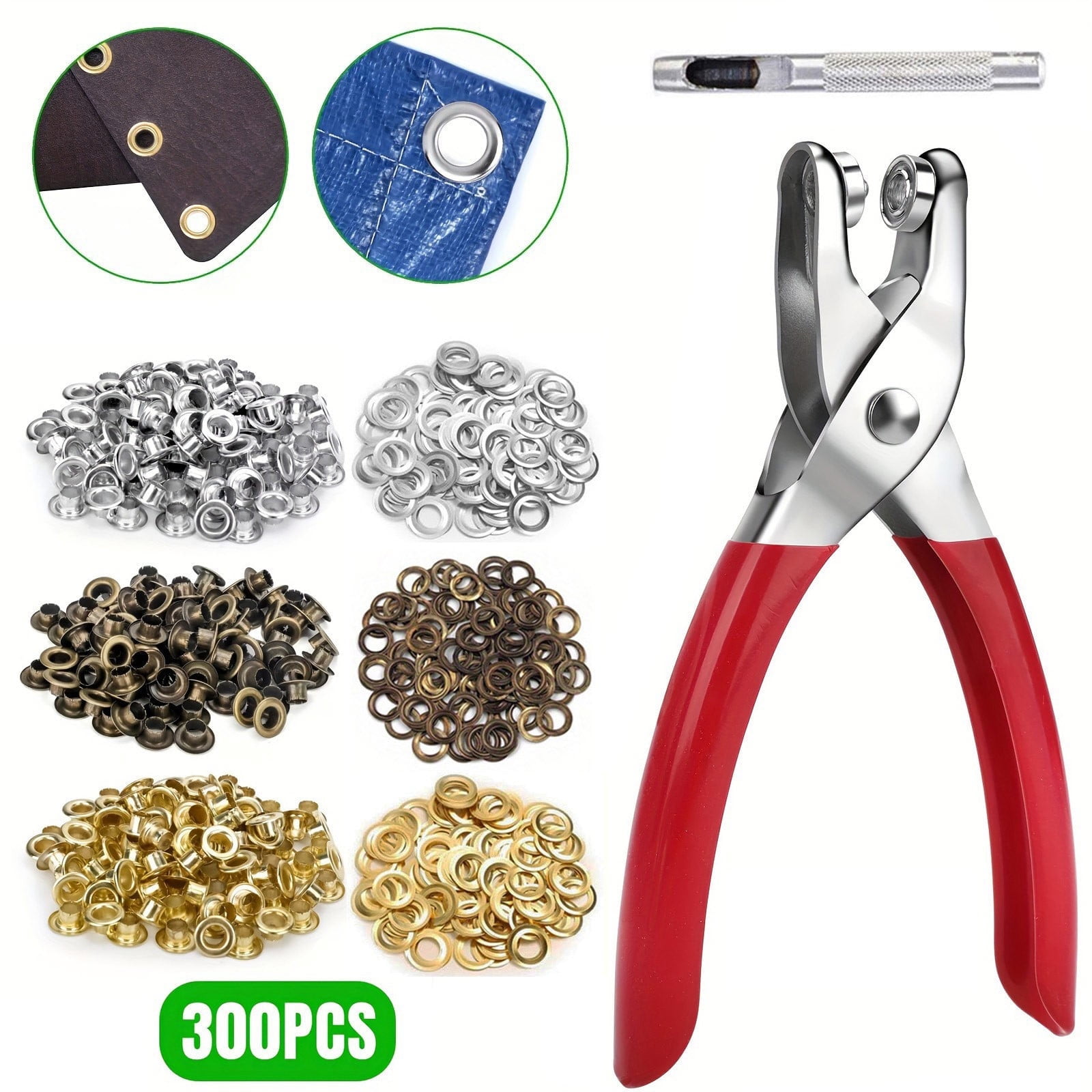 Eyelet Grommet Kit with Pliers – 300 Sets (3 Colors + Washers), Hole ...