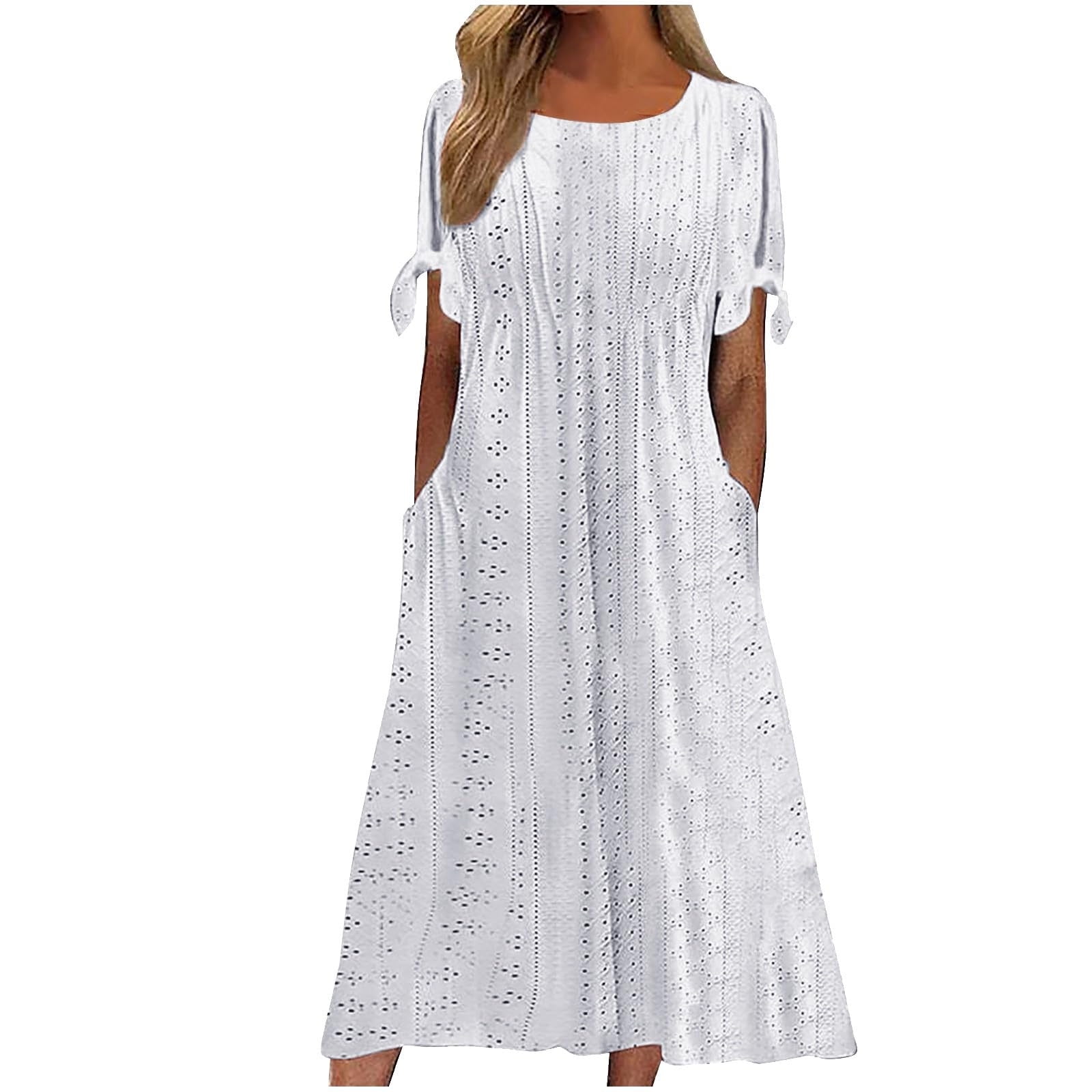 Eyelet Maxi Dress for Womens Summe Elastic High Waist Sundress Beach ...