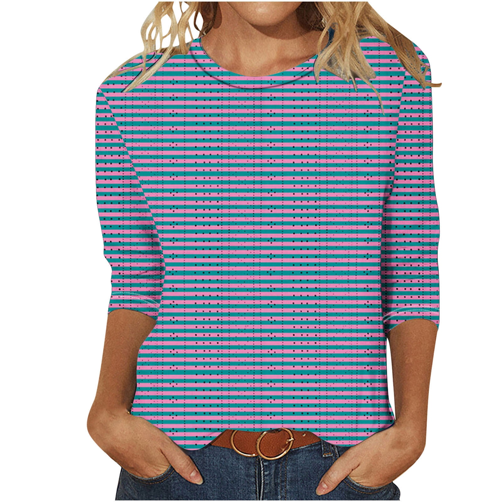 Eyelet Tops for Women Summer Dressy Trendy Striped 3/4 Sleeve Vintage ...