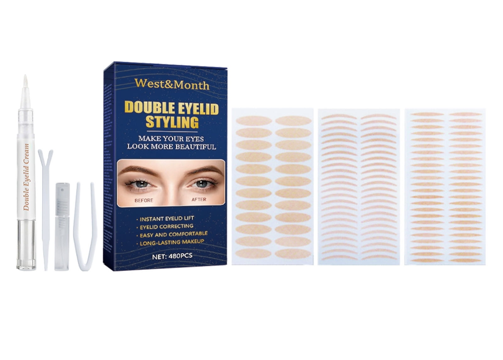 Eyelid Tape, 480pcs Eyelid Lifter Strips, Waterproof Double Eyelid Tape ...