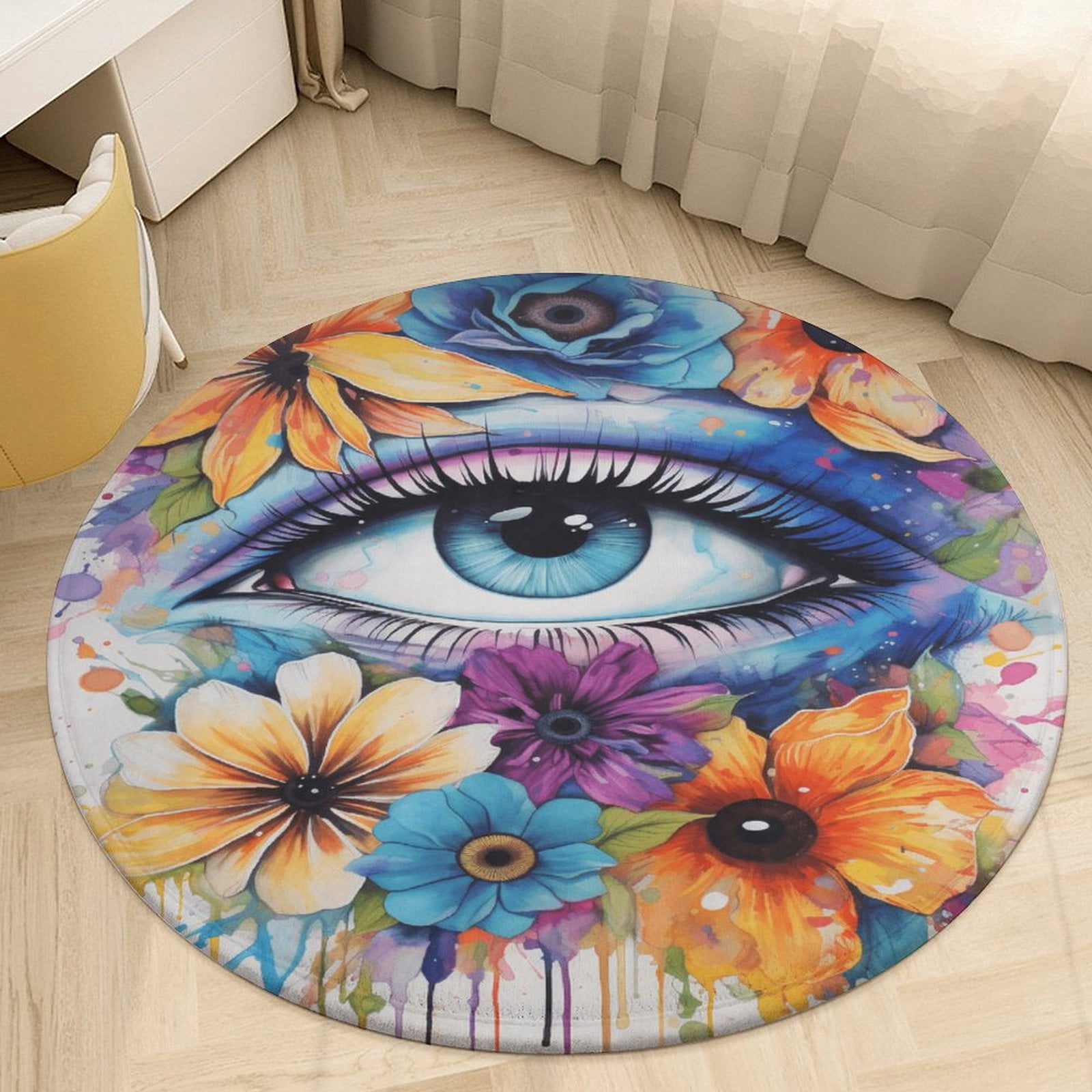 Eyes Combined with Flowers Floral Medallion Round Rug - Small Round ...