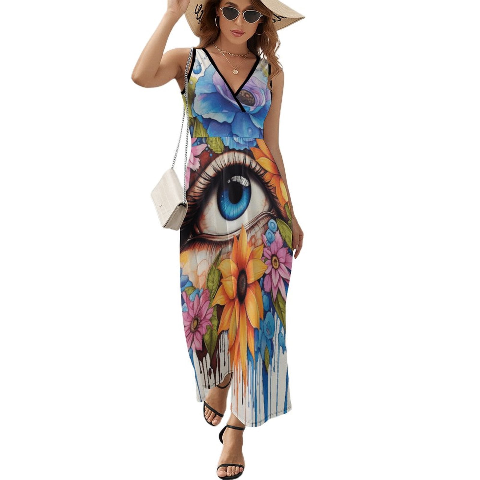 Eyes Combined with Flowers Sleeveless Dress Female Clothing Dress Women ...