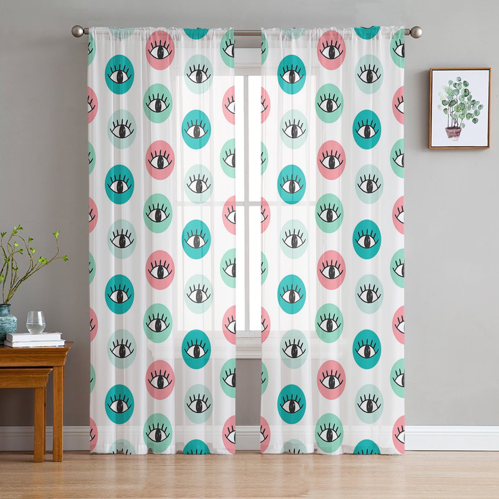 Eyes Eyelashes White Background Sheer Curtains for Living Room ration ...