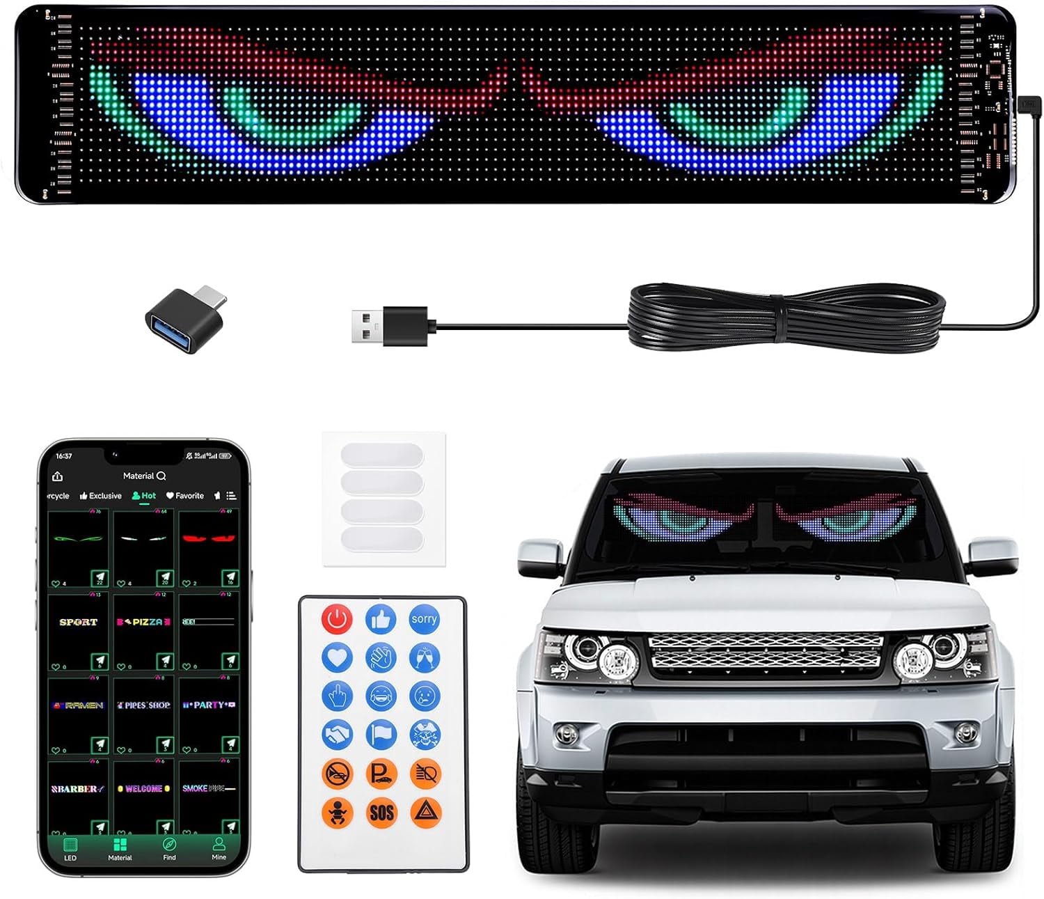 Eyes Light for Windshield, 23 x 5 Devil Eyes with App Control and ...