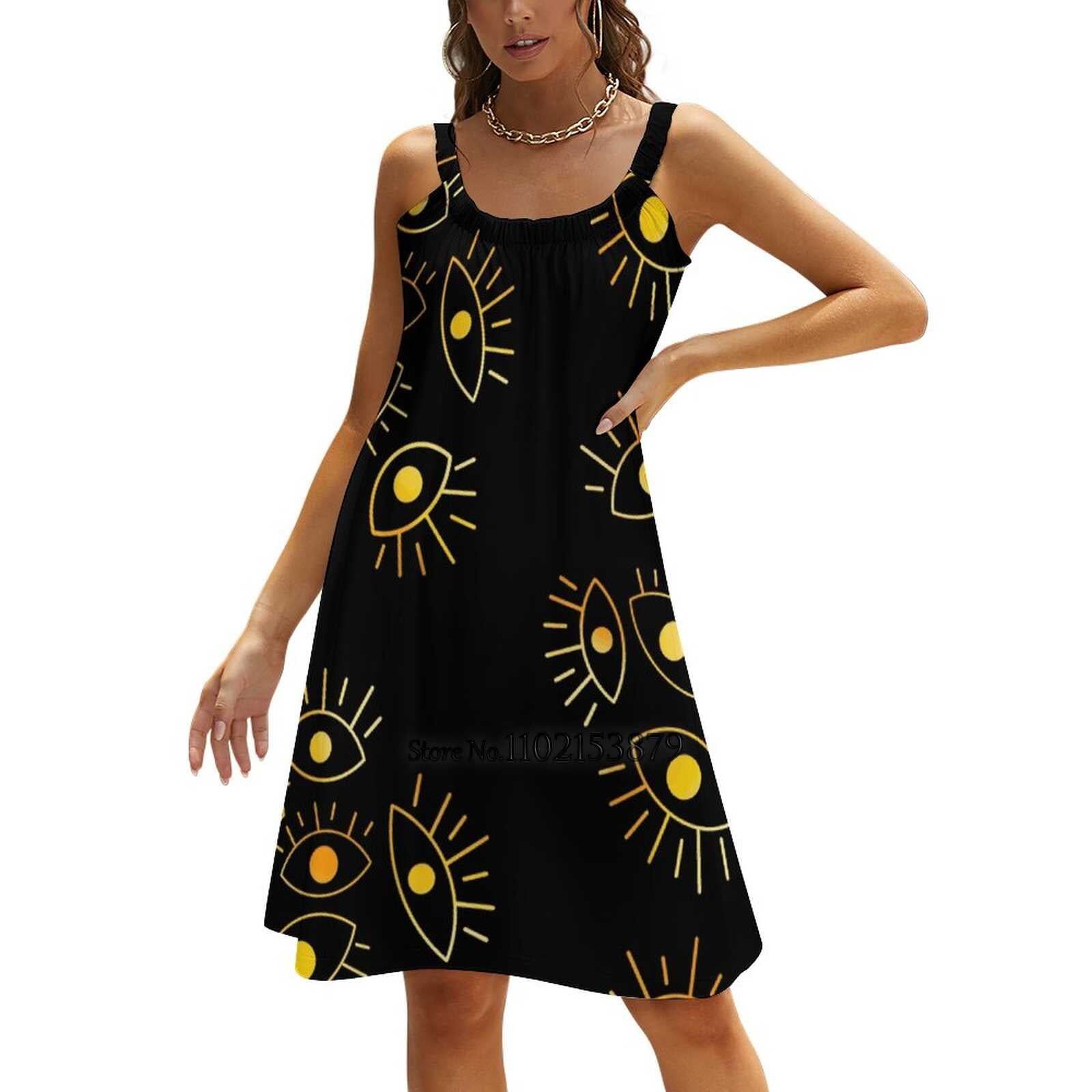 Eyes Of The Void - Golden Fire Square Neck Dress Summer Dress Women ...