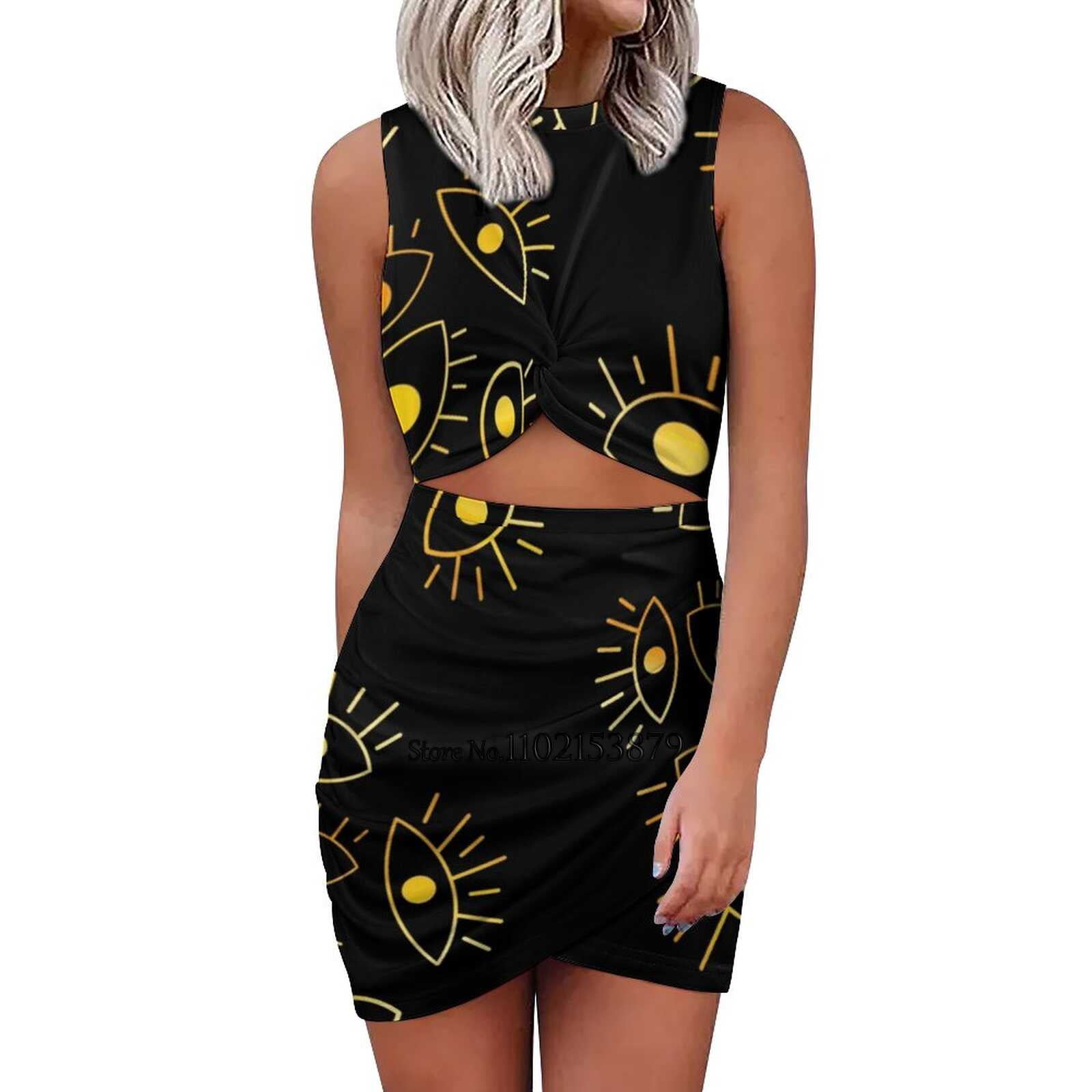 Eyes Of The Void - Golden Fire Square Neck Dress Summer Dress Women ...