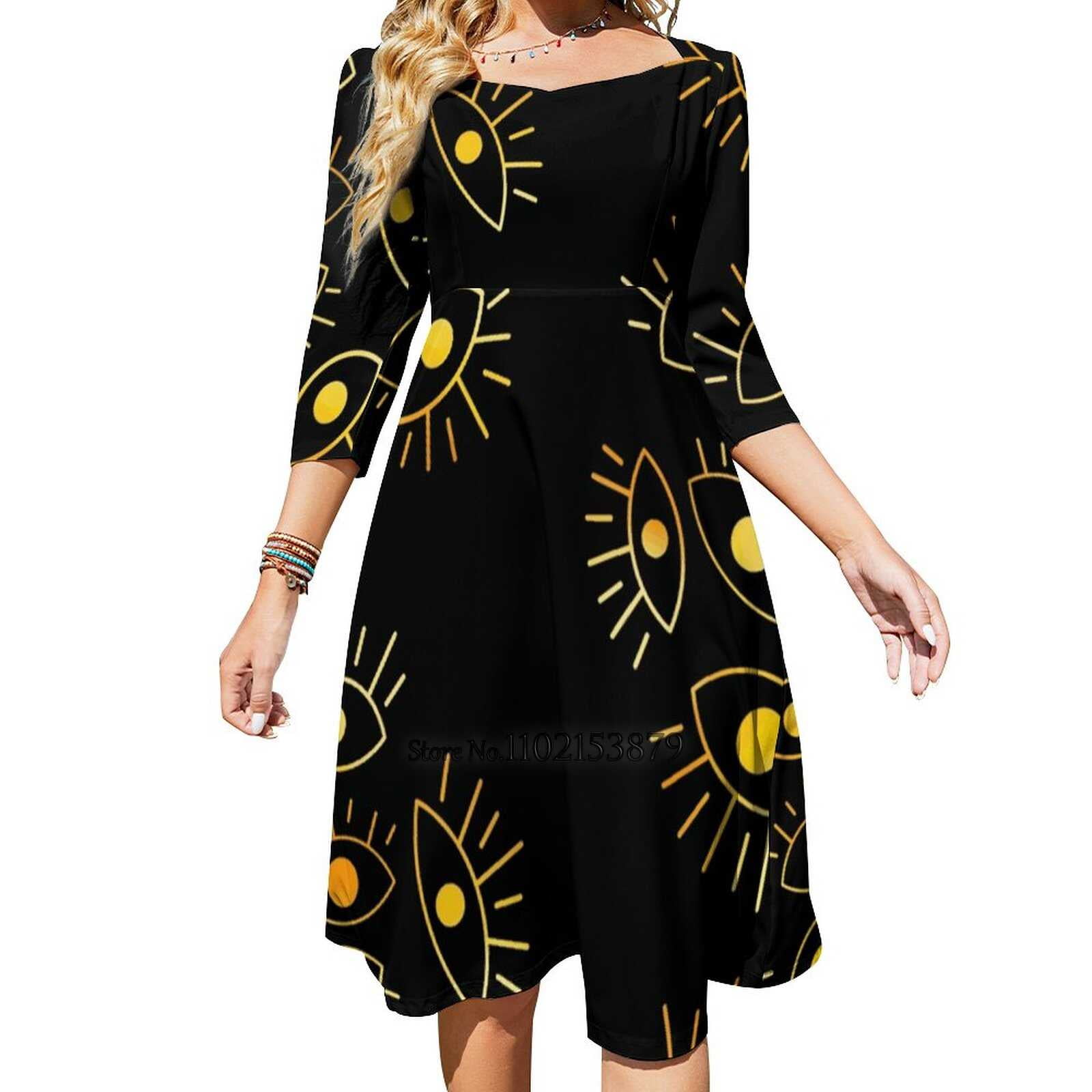 Eyes Of The Void - Golden Fire Square Neck Dress Summer Dress Women ...