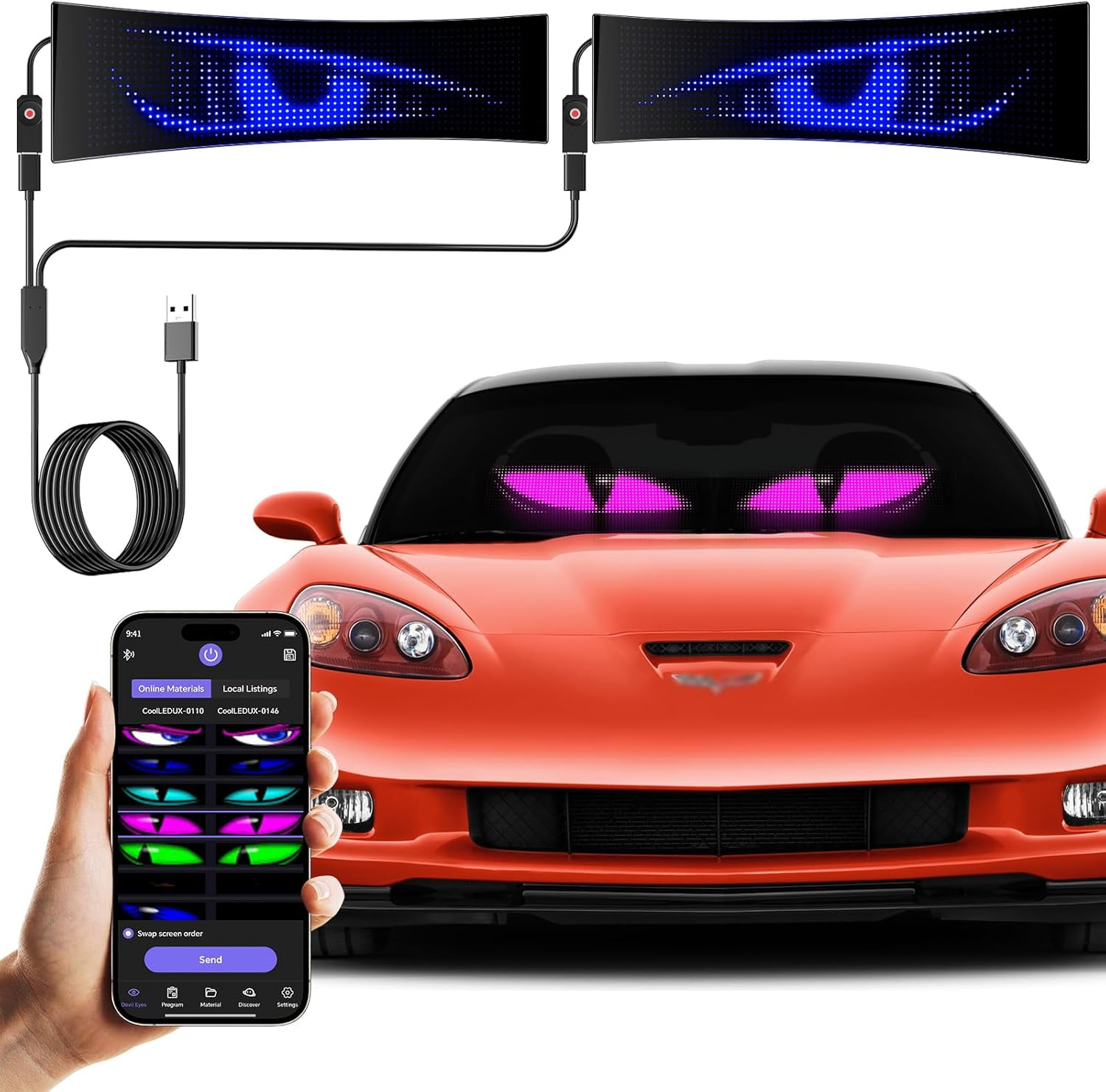 Eyes for Windshield | Programmable Devil Eyes Light for | APP Control ...