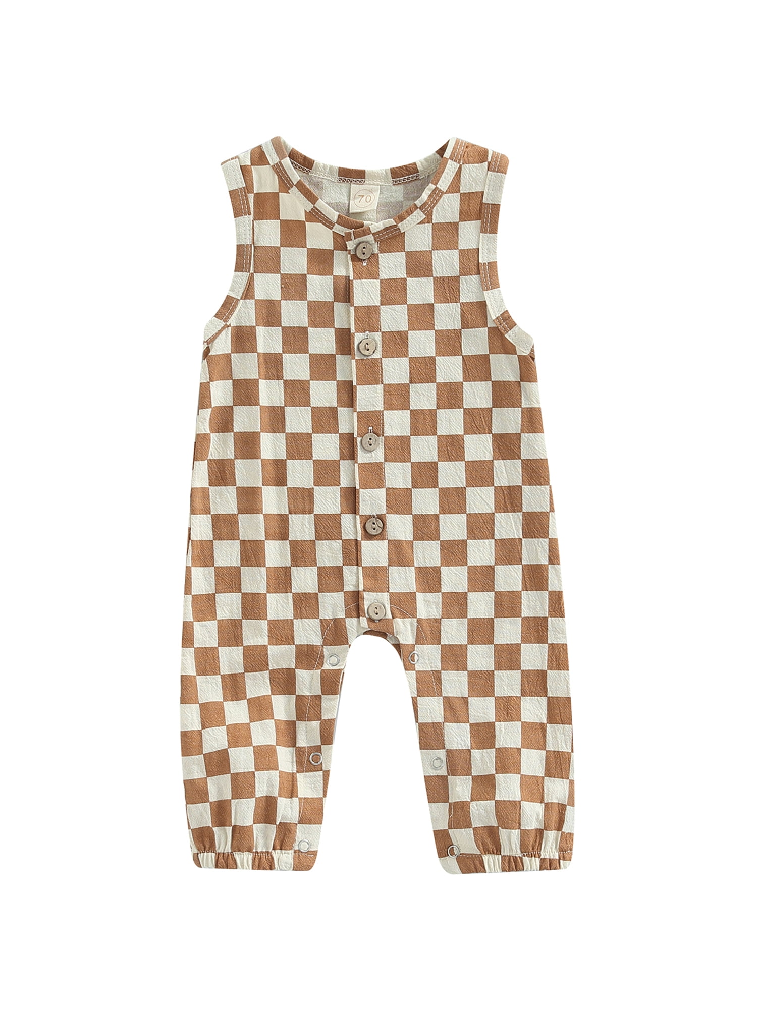 Eyicmarn Baby Summer Romper, Sleeveless Plaid Patterns Grew Button-Down ...