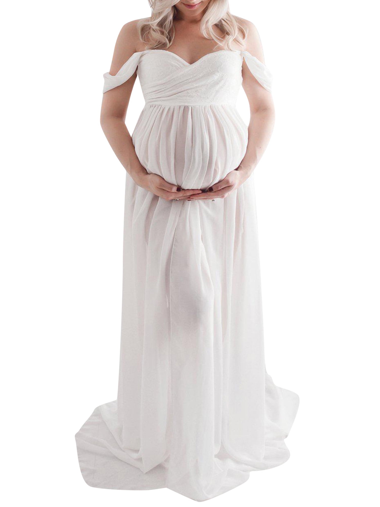 Eyicmarn Maternity Dress for Photography Solid Color Off-Shoulder ...
