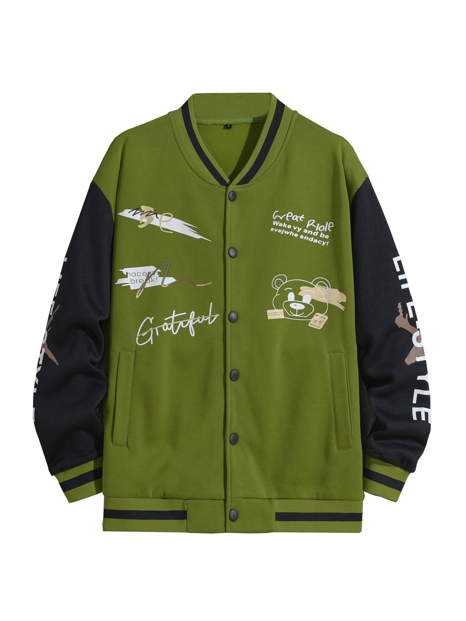 Eyicmarn Men Baseball Jacket, Long Sleeve Button Closure Letters Bear ...