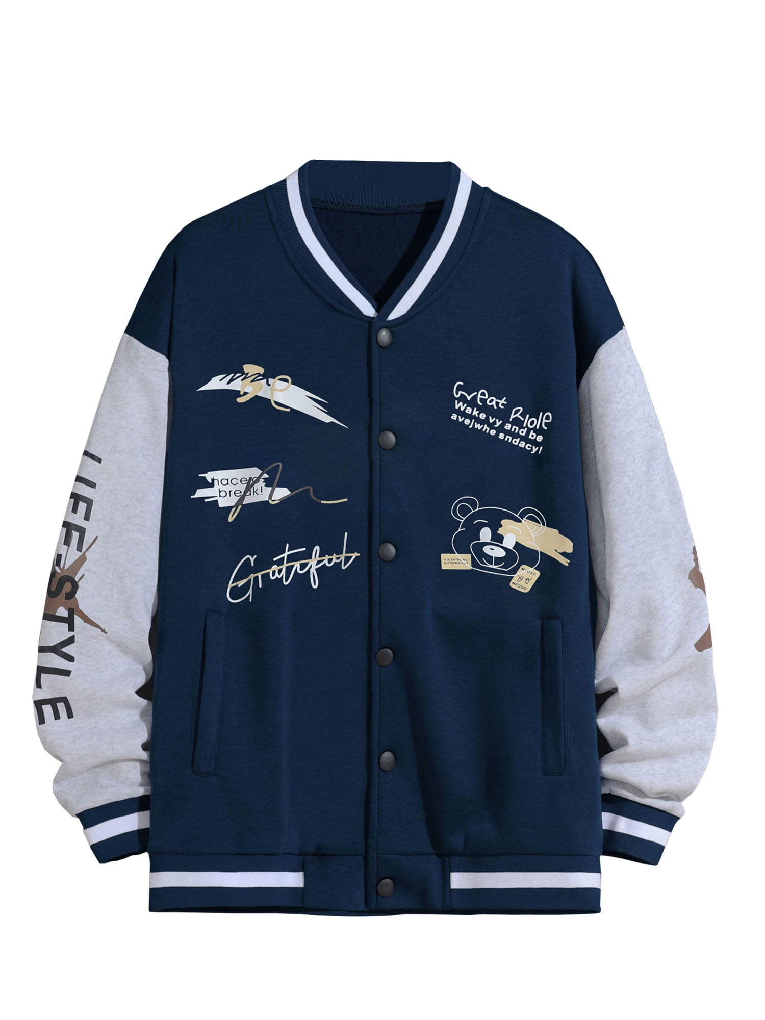 Eyicmarn Men Baseball Jacket, Long Sleeve Button Closure Letters Bear ...