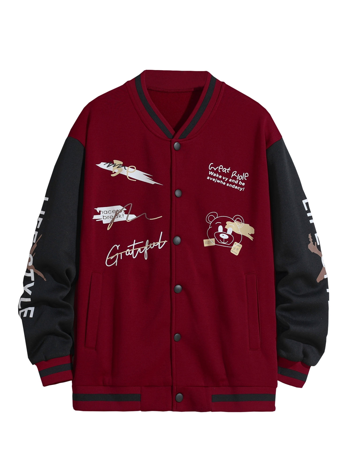 Eyicmarn Men Baseball Jacket, Long Sleeve Button Closure Letters Bear ...