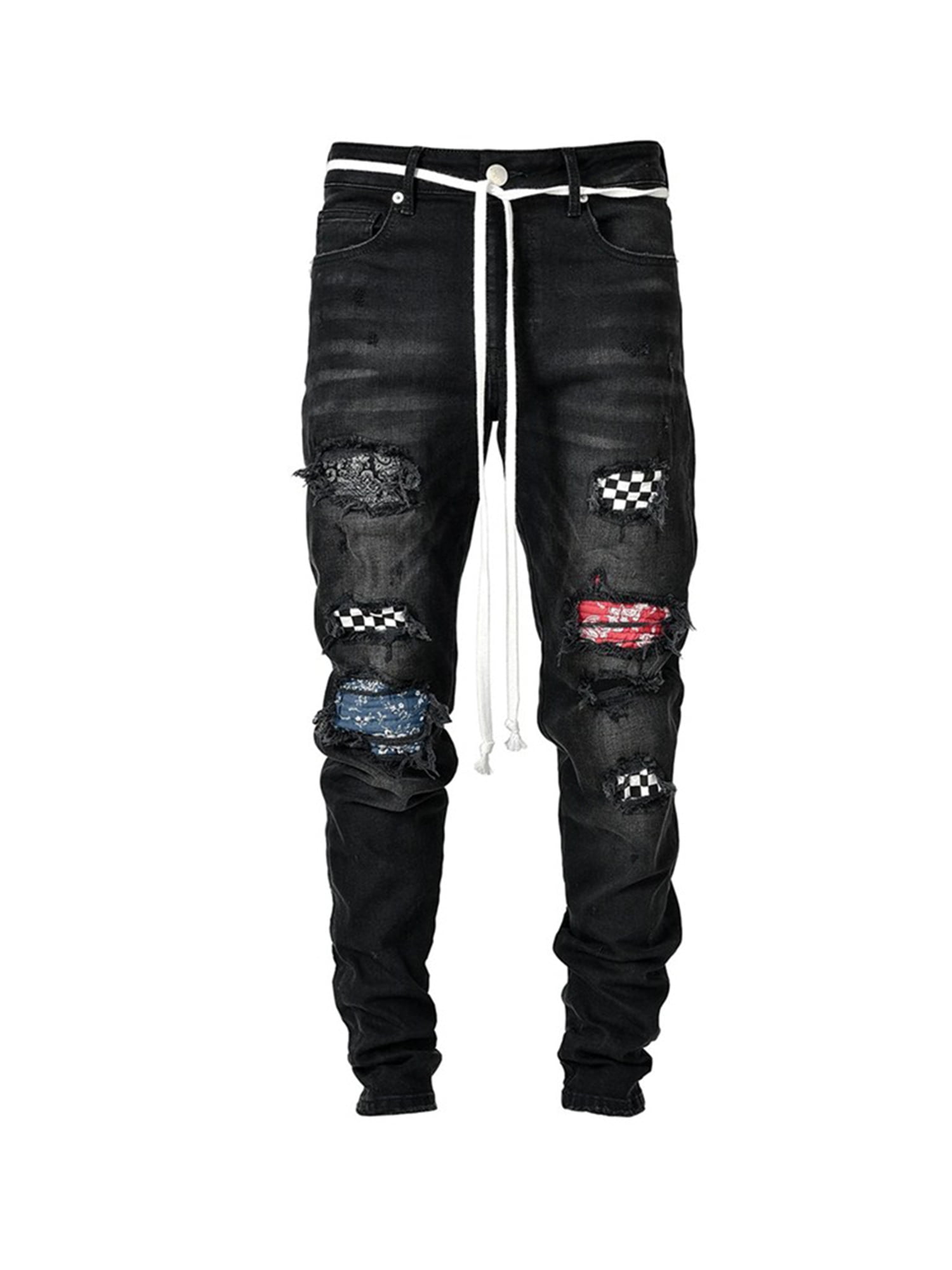 Eyicmarn Men Ripped Jeans, Hip-hop Style, Chic Stitching Design Hole ...