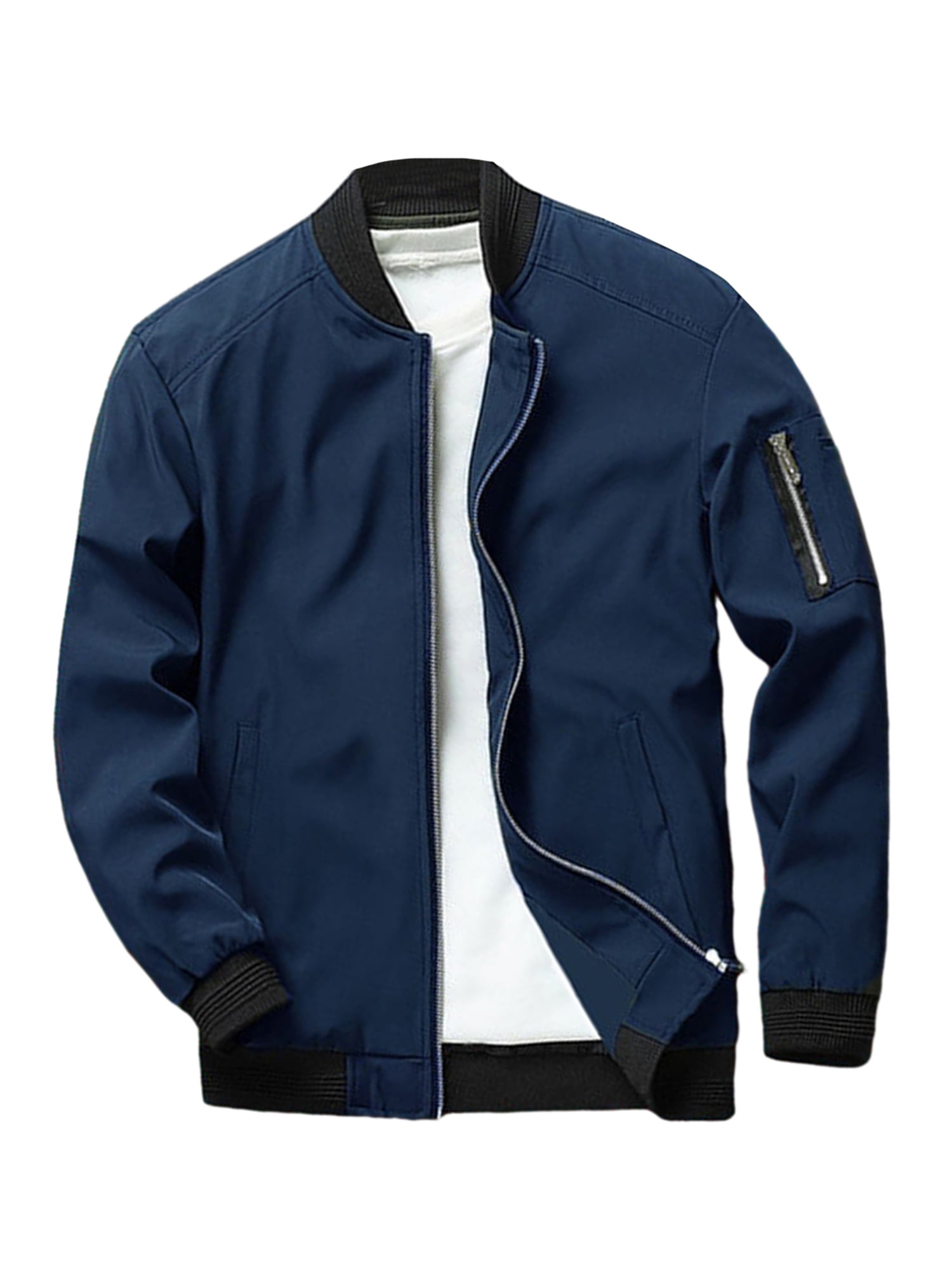 Eyicmarn Men's Bomber Jackets Solid/Contrast Color Stand Collar Long ...