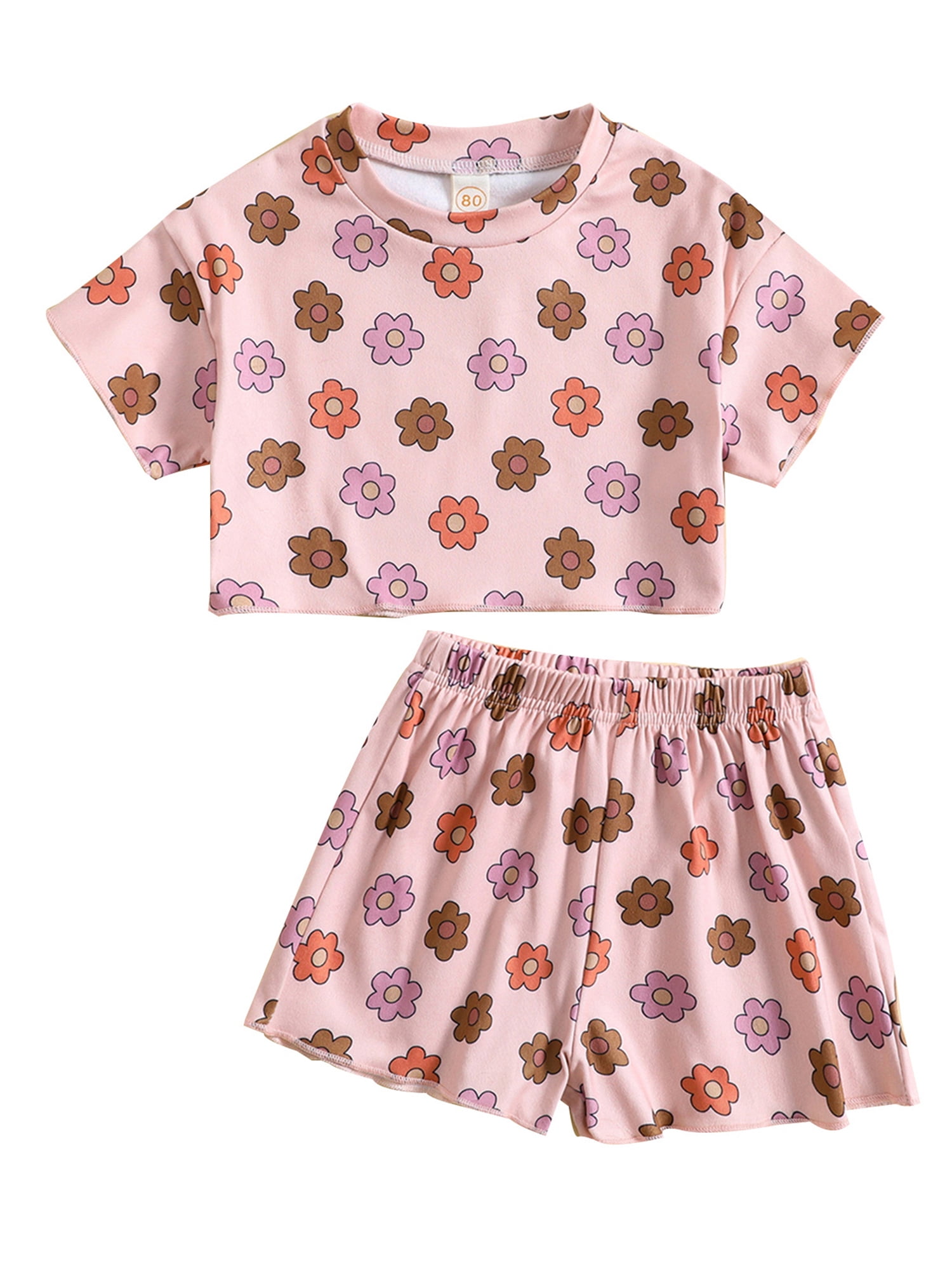 Eyicmarn Toddler Girls 2PCS Shorts Sets Short Sleeve Crop T-shirt and ...