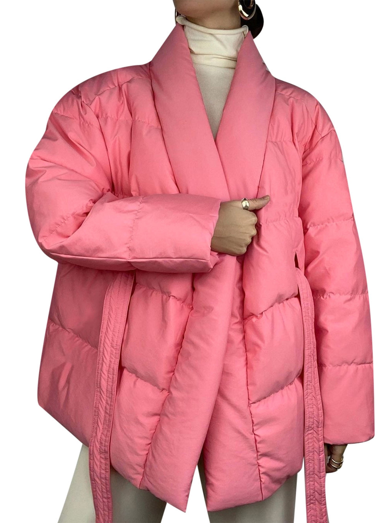 Eyicmarn Women Winter Jacket, Long Sleeve Open Front Waist Tie Solid ...