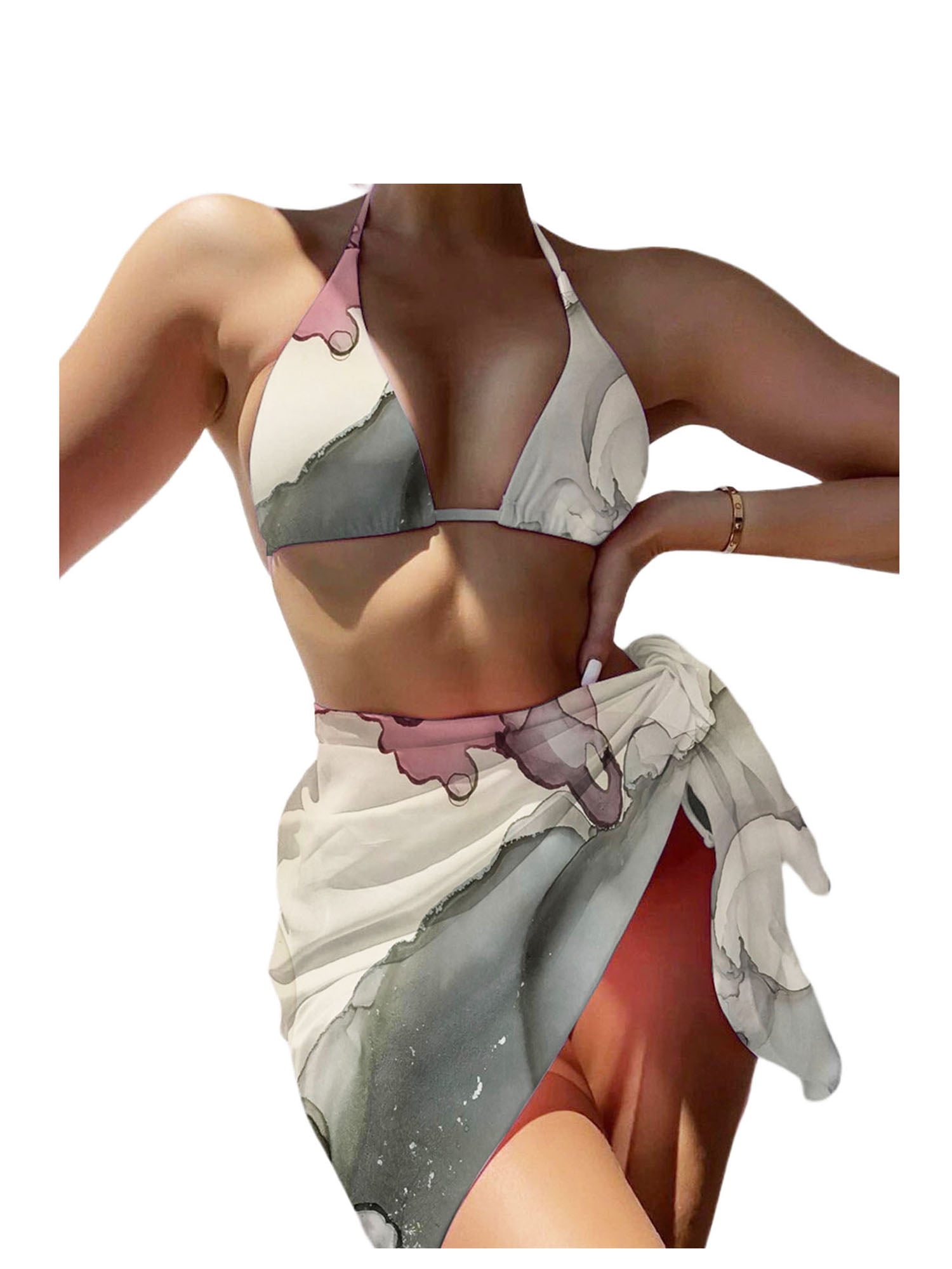 Eyicmarn Women's 3 Piece Tie Dye Bikini Set Swimsuit with Sarongs Cover ... Eyicmarn Women's 3 Piece Tie Dye Bikini Set Swimsuit with Sarongs Cover ...