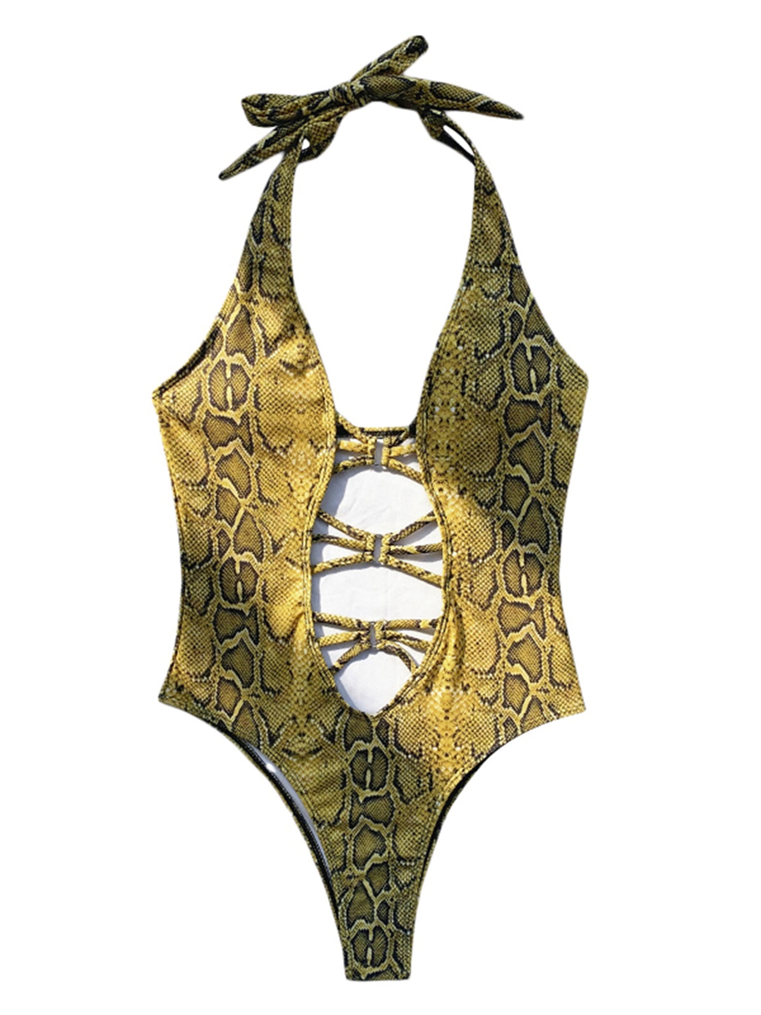 Eyicmarn Women's One Piece Bikini Snake Print / Solid Halter Low Cut ... Eyicmarn Women's One Piece Bikini Snake Print / Solid Halter Low Cut ...