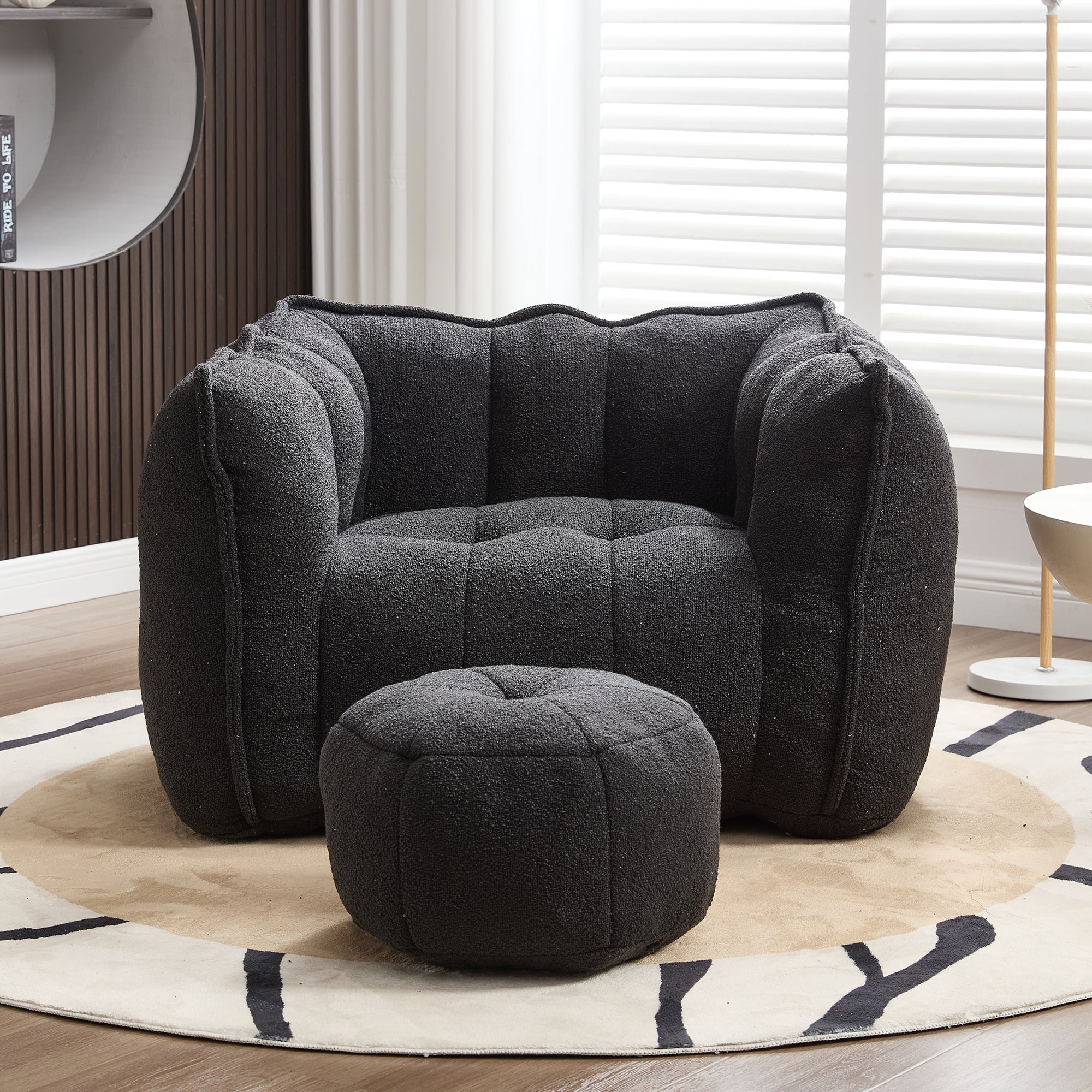 Eyisean 41" W Soft Bean Bag Chair with Ottoman, Boneless Corduroy Floor ...
