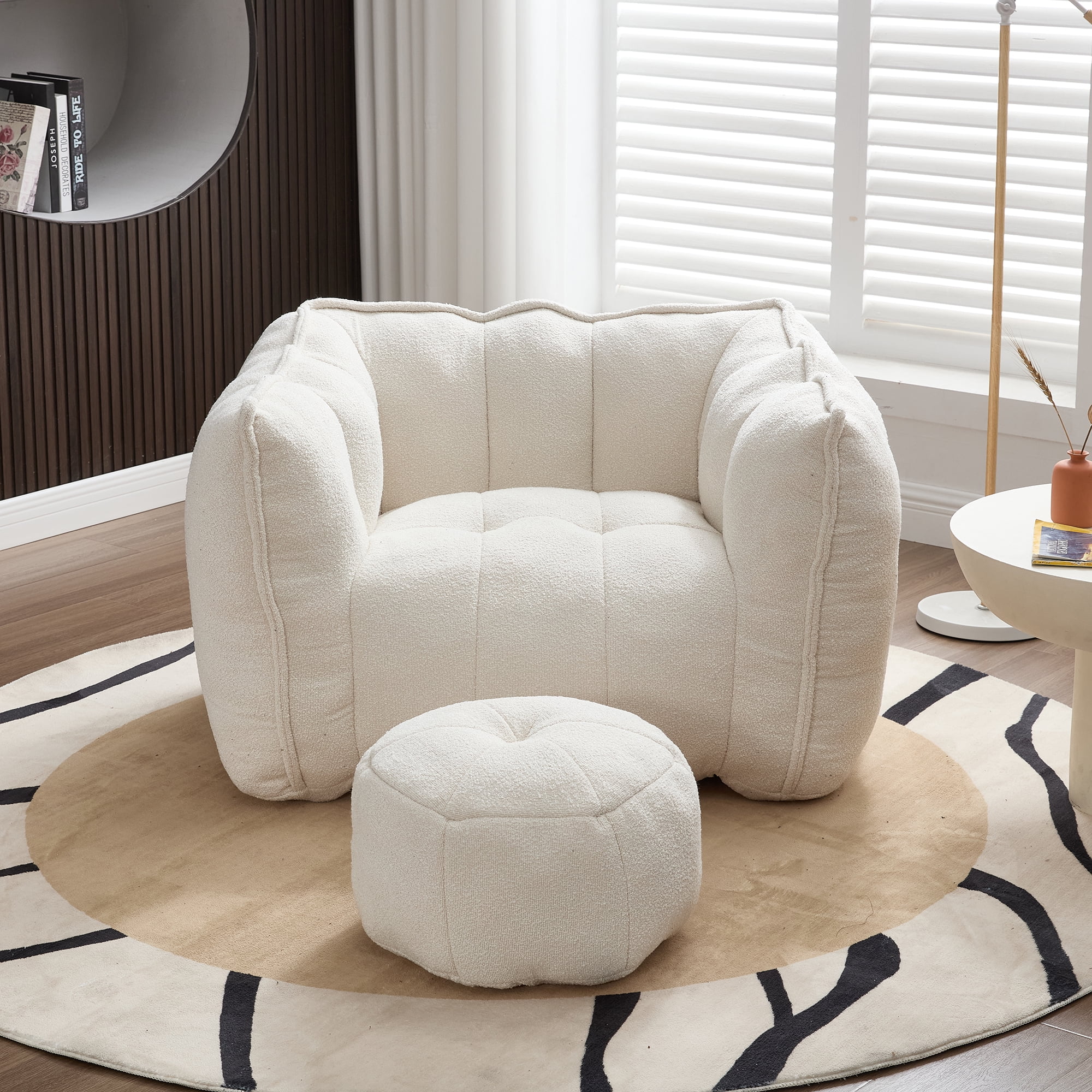 Eyisean 41" W Soft Bean Bag Chair with Ottoman, Boneless Corduroy Floor ...