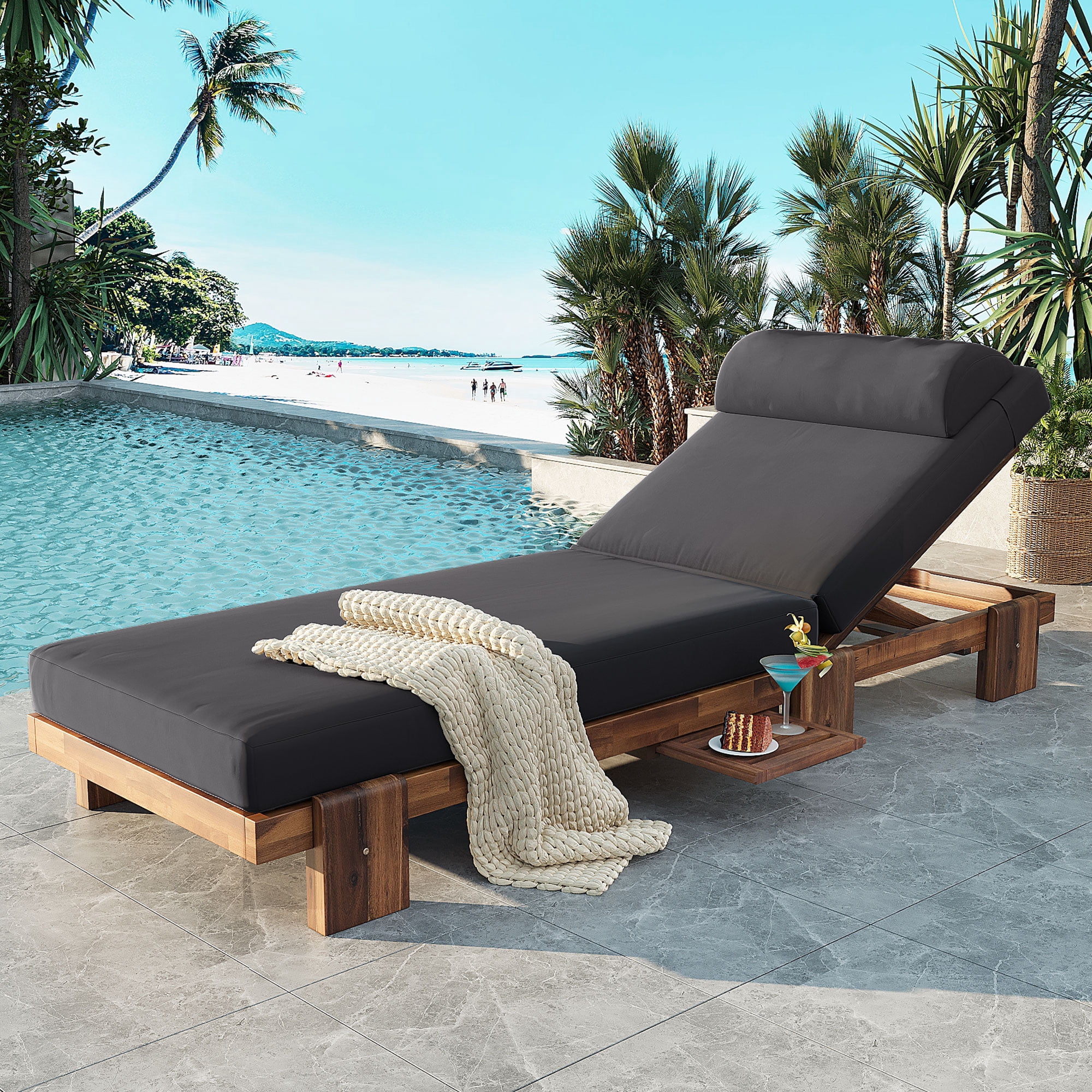 Eyisean 78.8" Chaise Lounge Chair Outdoor, Acacia Wood Adjustable ...