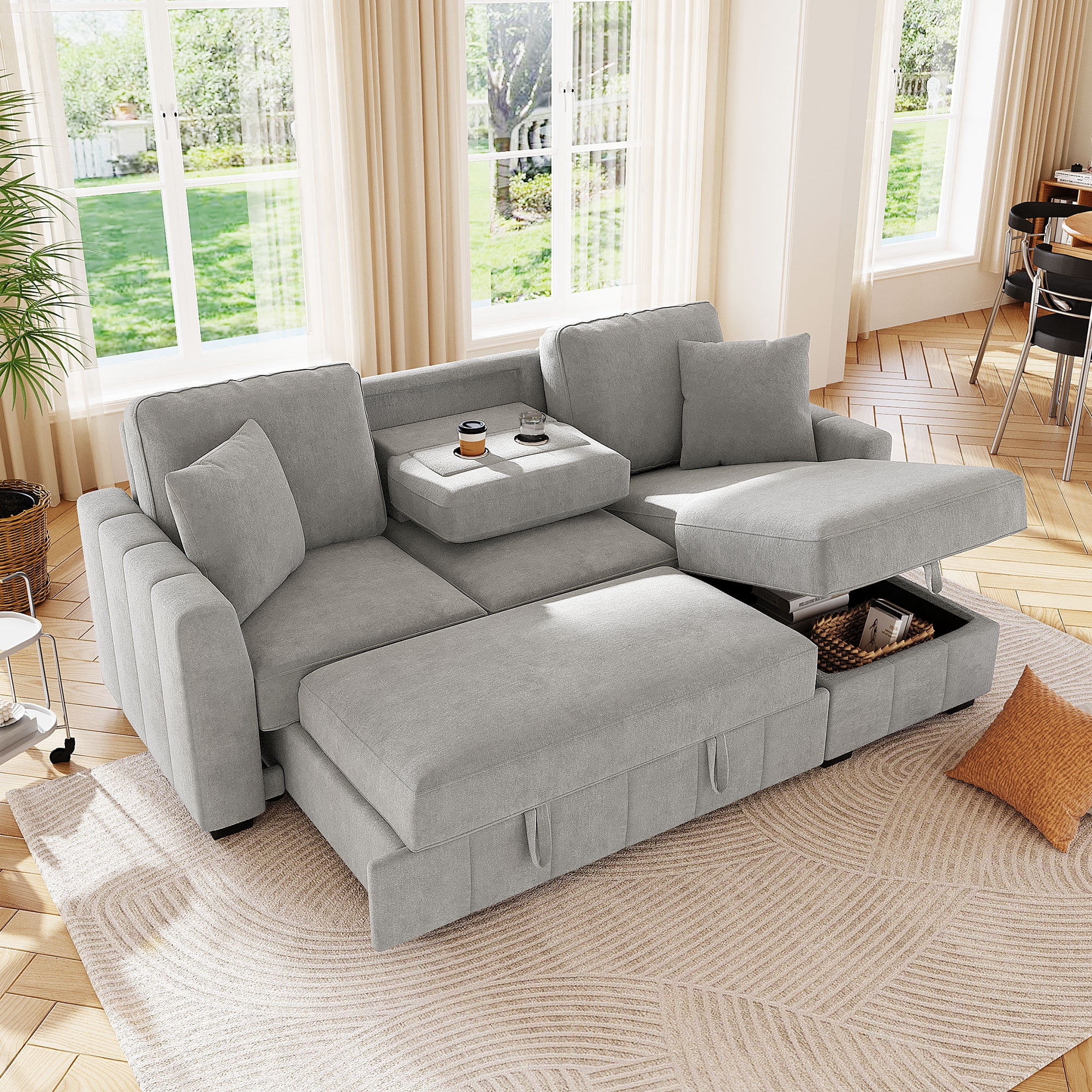 Eyisean 90" Convertible 2 in 1 Sleeper Sofa , L-Shaped Modular ...